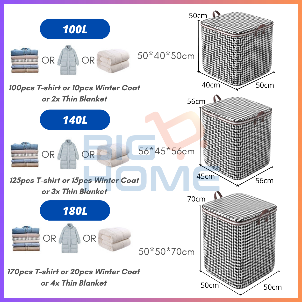 Clothes Storage Bag Foldable Bag Storage Zipper Tempat Simpan Baju Beg ...