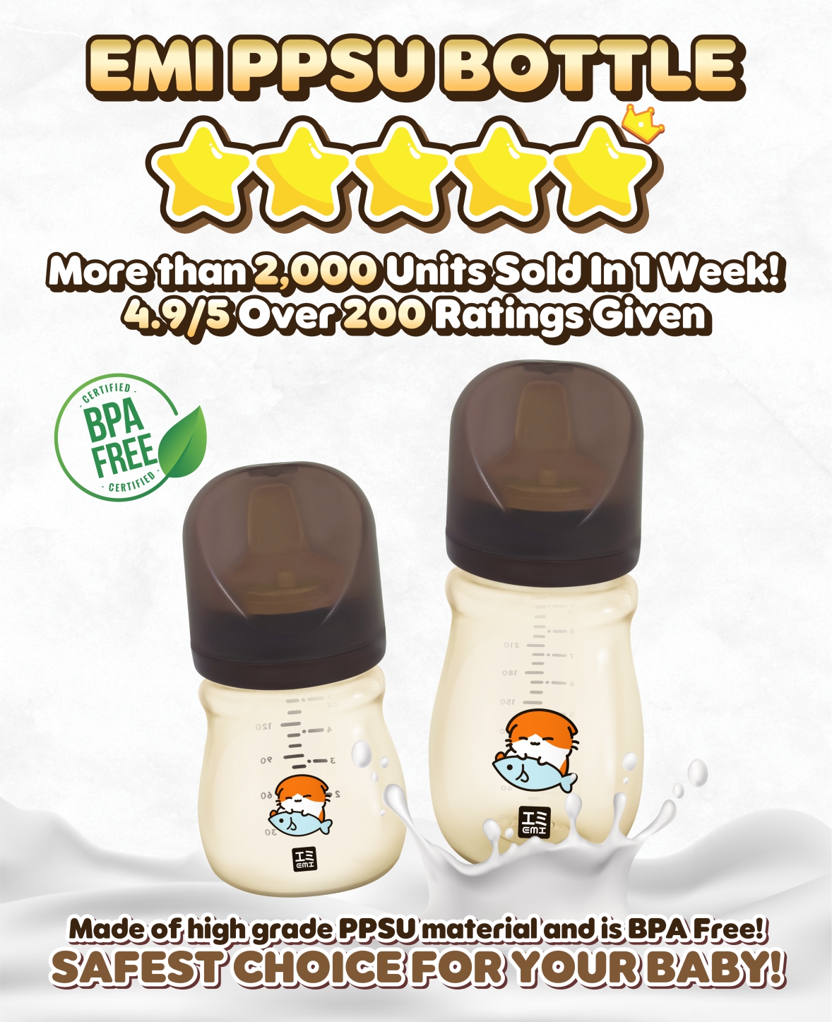 【Nano Silver Tech】EMI Botol Susu Newborn Botol Susu Baby Bottle BPA FREE Botol Susu PPSU Wide ...