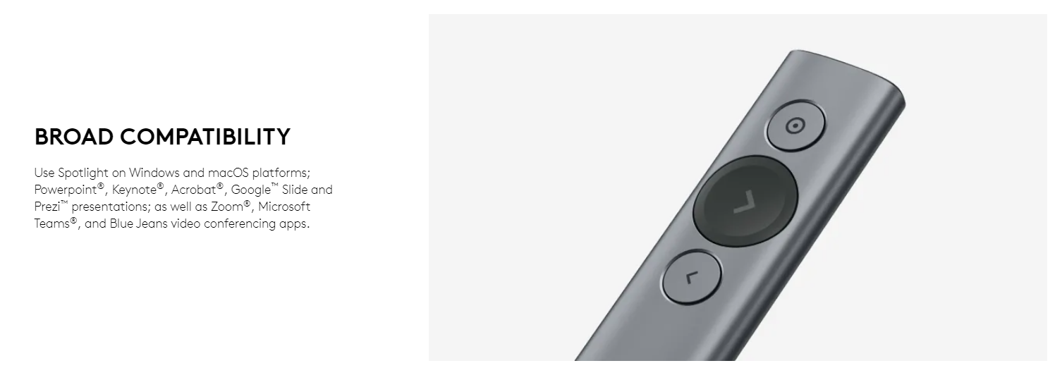 LOGITECH SPOTLIGHT ADVANCED WIRELESS PRESENTATION REMOTE LASER 2.4GHZ POINTER PRESENTER SLATE ...