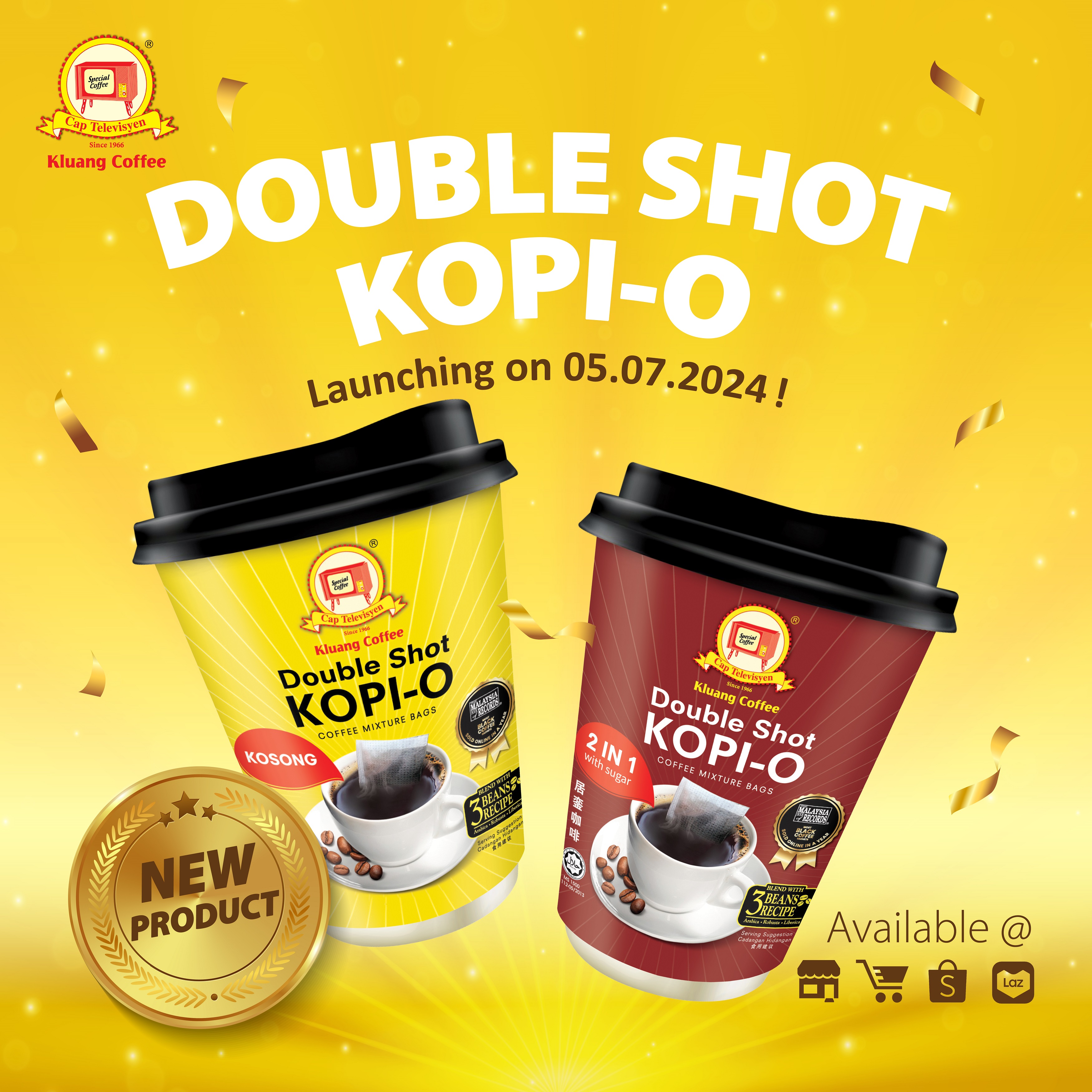 Kluang Coffee Cap Televisyen Double Shot Kopi-O 2in1 (46gm x 1 cup ...