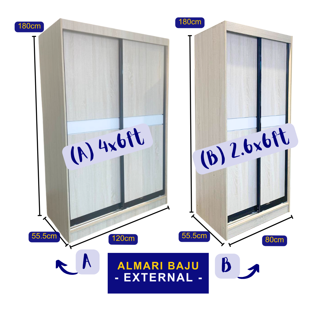 FREE SHIPPING Almari Baju Besar Sliding Door 4ft or 2.6ft Wide ...