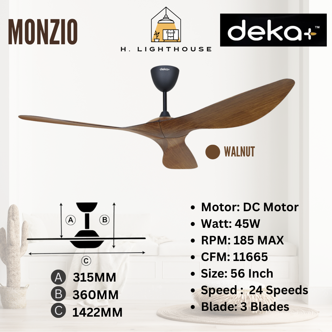 DEKA+ MONZIO 56" 3 Blades 56" 42" DC Motor with 24 Speeds Remote ...