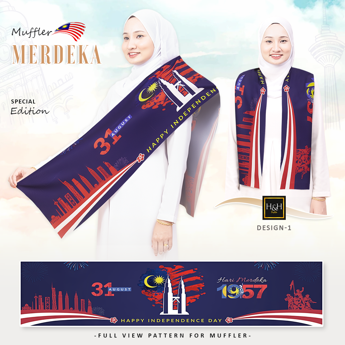 Muffler Scarf Merdeka perempuan Dewasa Moden Viral Merdeka 2024 Stylish ...