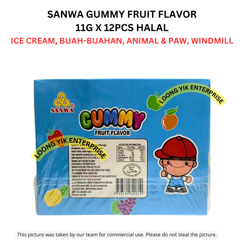 SANWA GUMMY FRUIT FLAVOR 11G X 12PCS HALAL ICE CREAM, BUAH-BUAHAN ...