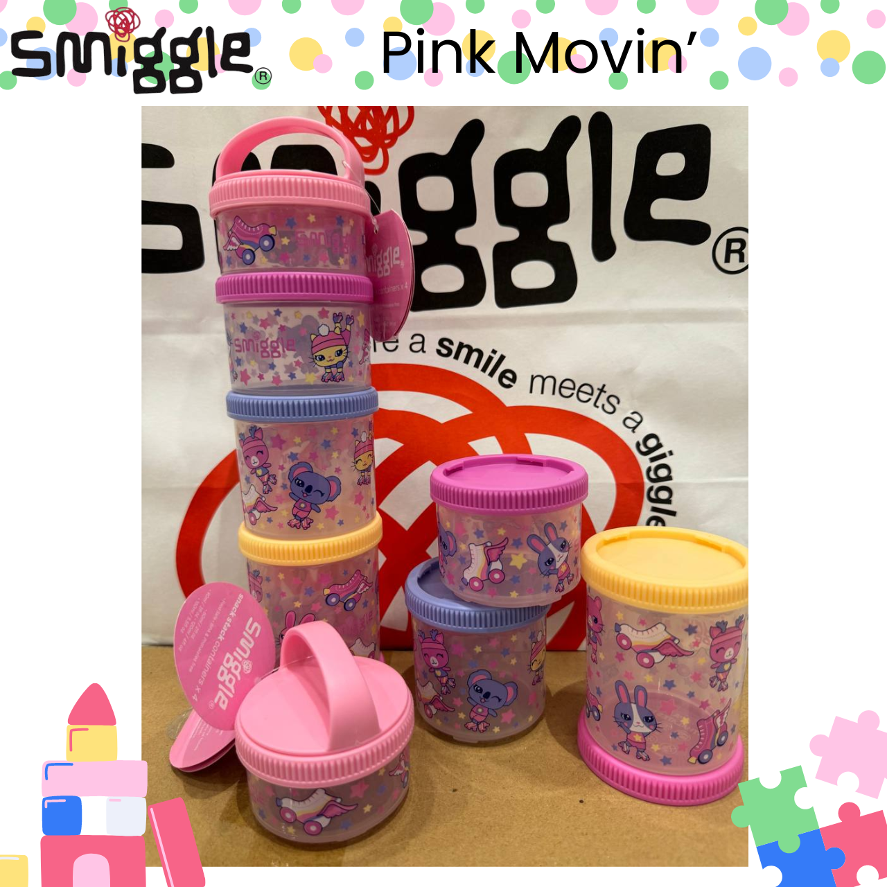 🆕 💯 Original Smiggle Let's Play Black Rocket & Movin Pink Kitty Snack N ...
