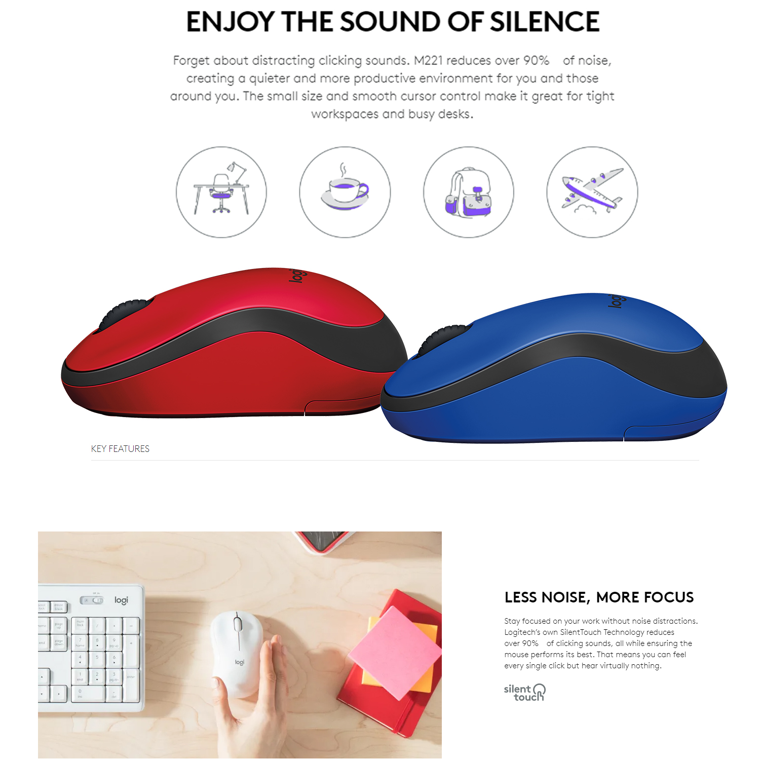 Logitech M221 Wireless Mouse with Silent Buttons | 2.4 GHz with USB ...