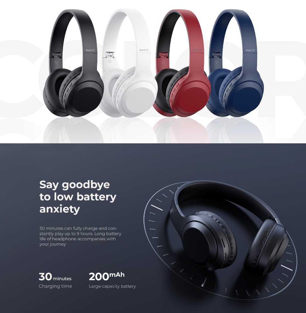 Havit H628BT BLACK Wireless Bluetooth V5.3 Headphone TF Card FM Mode AUX Button Control | Shopee ...