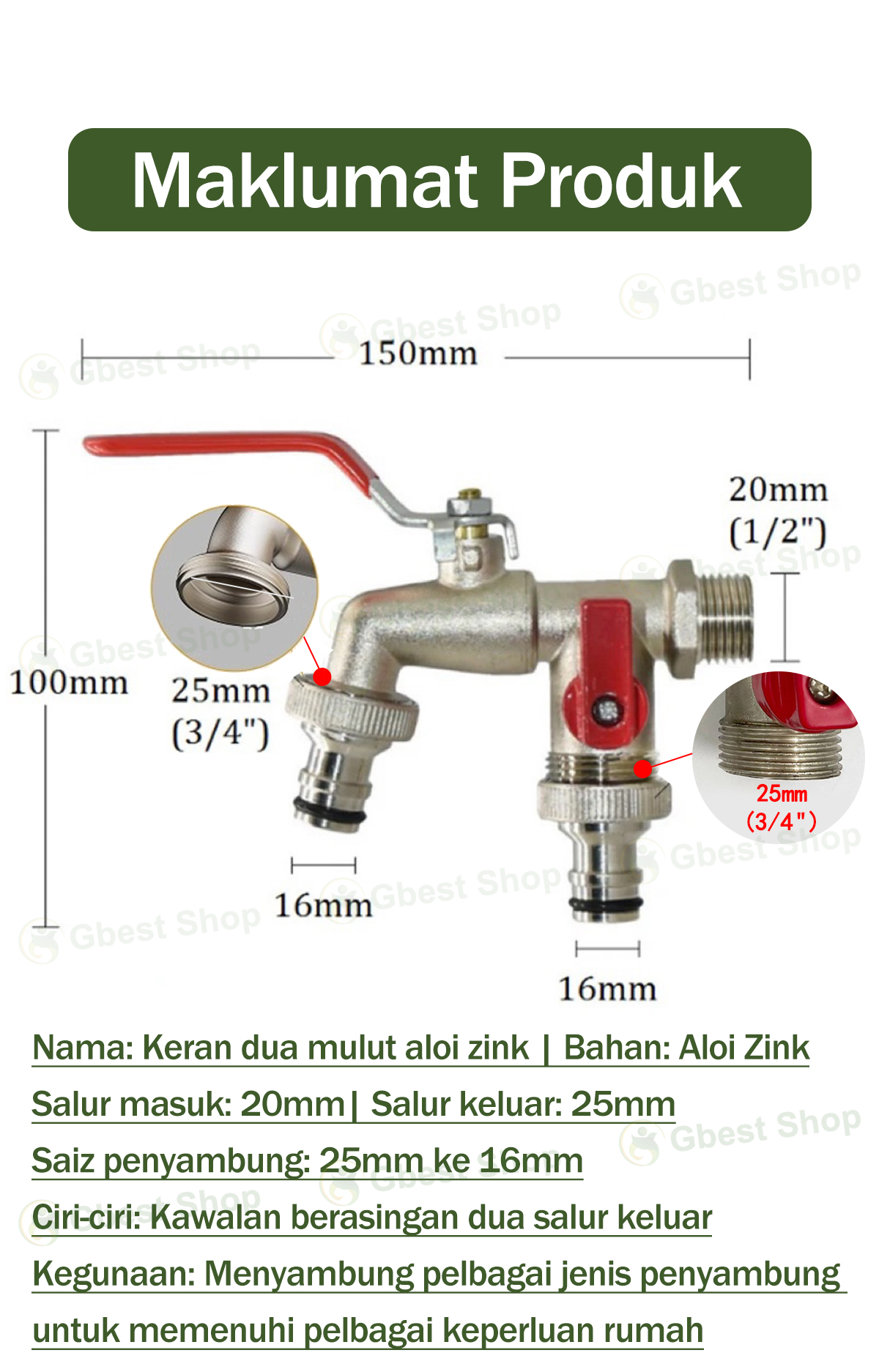 Two Way Faucet Double water outlet faucet Tap One in two out garden ...