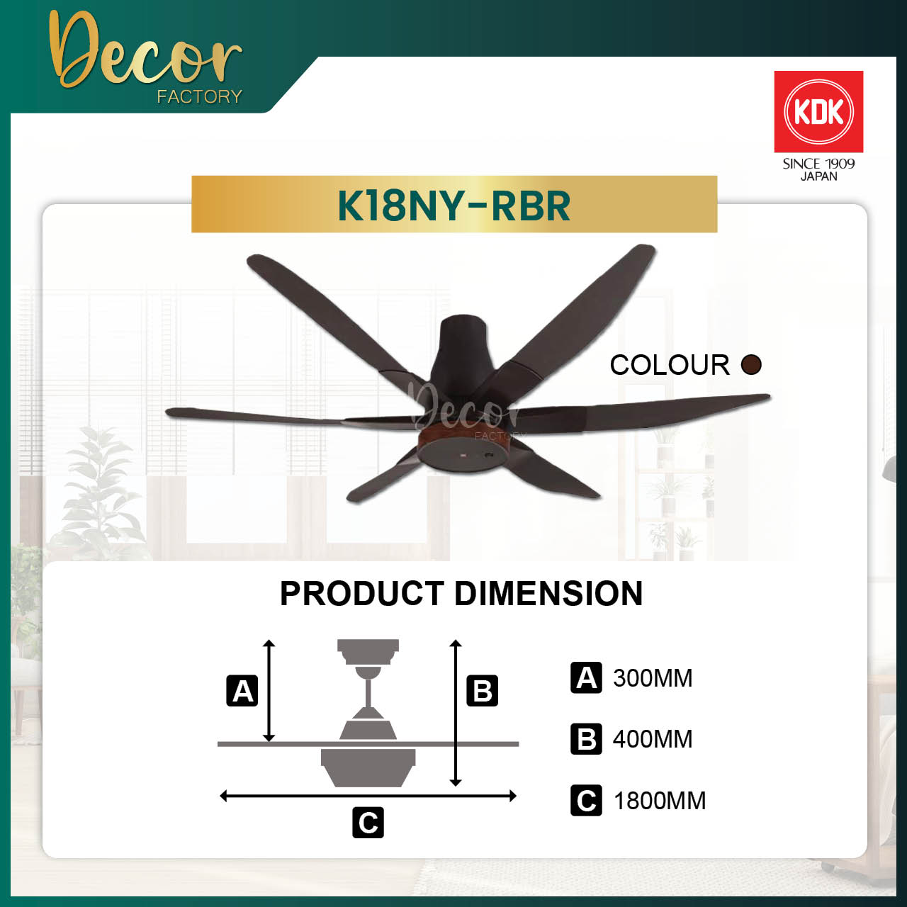 KDK Moshon Series KDK K18NY-RBR 70" 6 Blades 9 Speeds DC Motor Remote ...