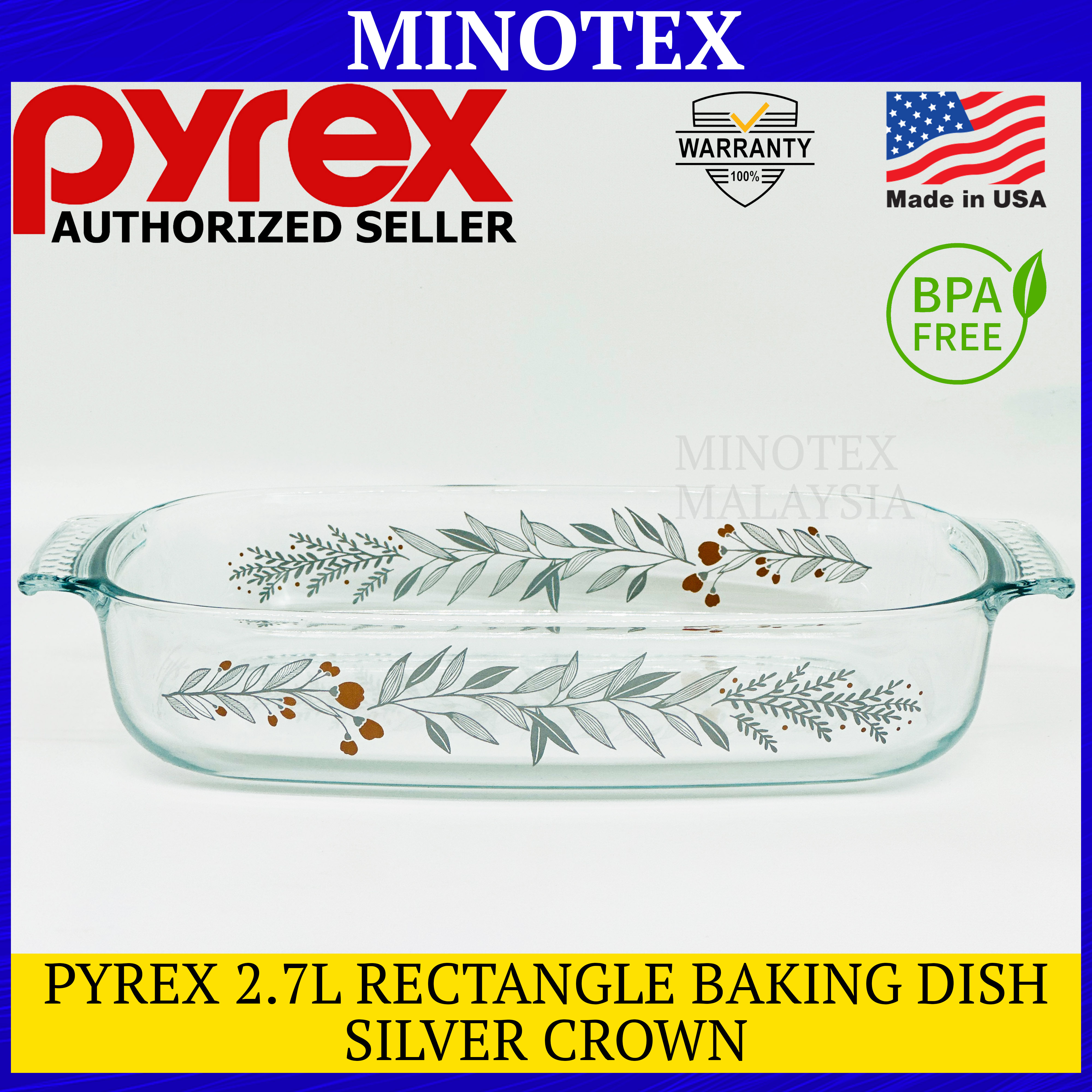 Pyrex 2.7L Rectangle Baking Dish / Mangkuk Kaca Pyrex / Pyrex Caserole ...