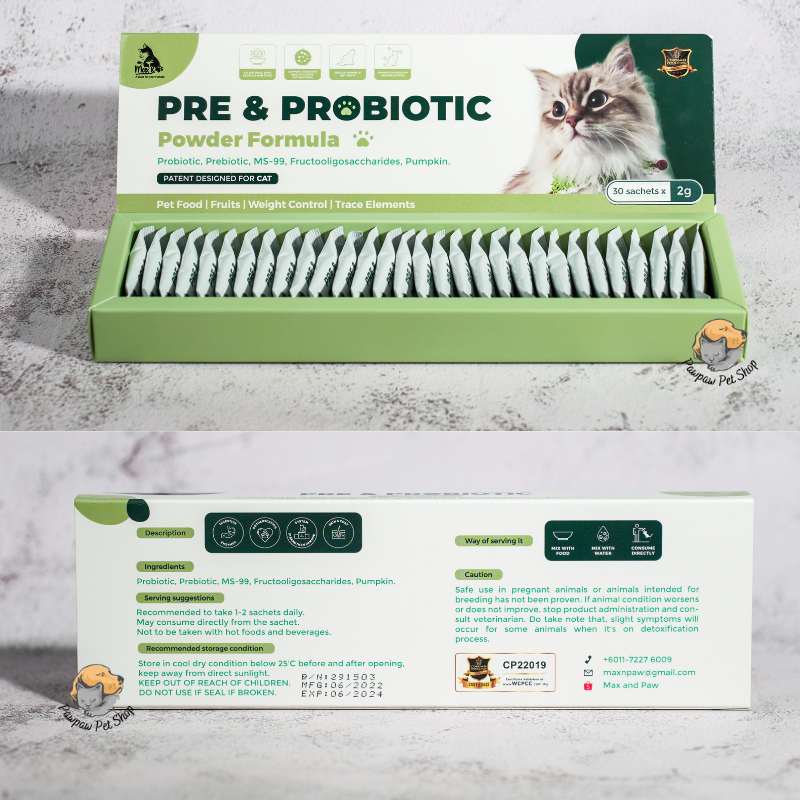 MAX & PAW PREBIOTIC & PROBIOTIC POWDER Multivitamin All Natural Pet ...