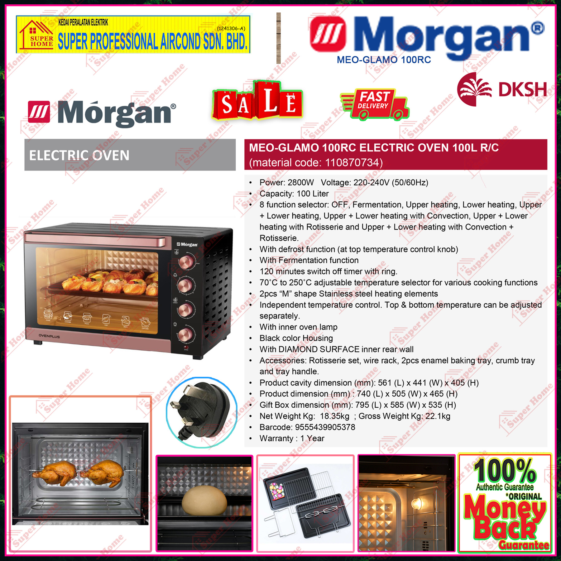 Morgan Electric Oven MEO-GLAMO 100RC Dual Temperature Control Electric ...