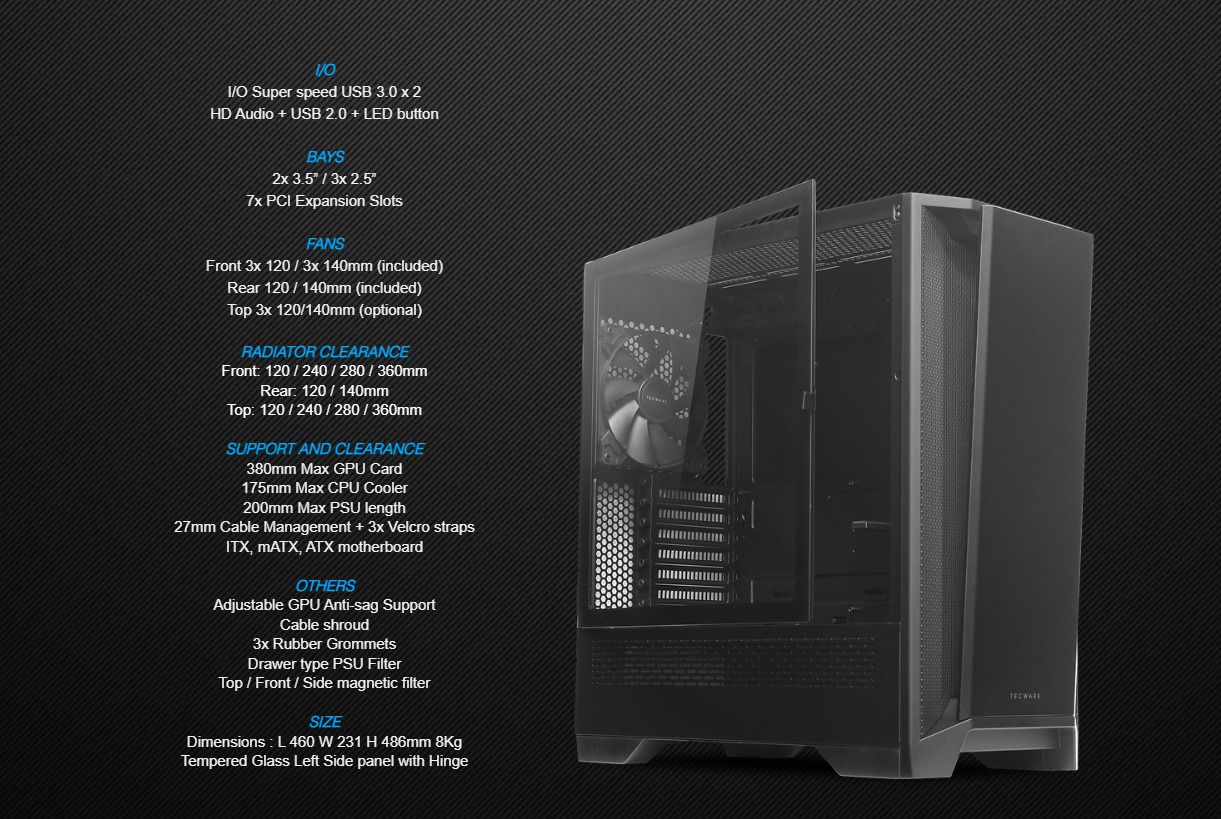 TECWARE Edge Air TG ATX Gaming Case/Casing - Black | Shopee Malaysia