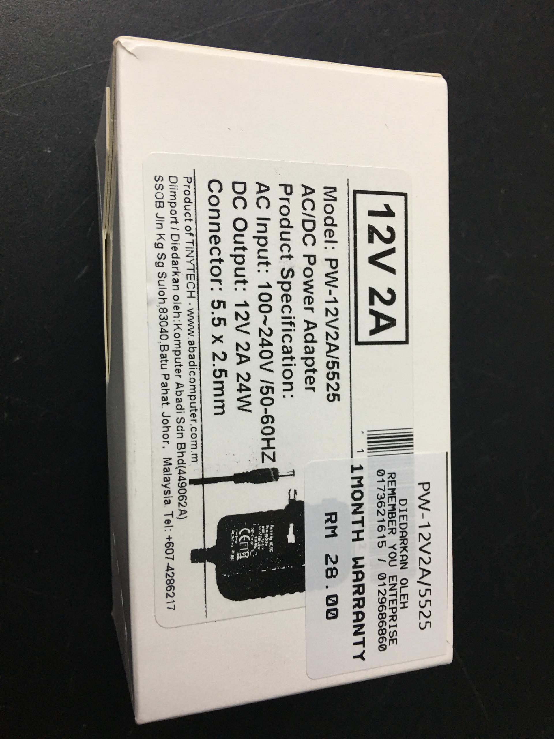 TINYTECH PW-12V2A/5525 AC/DC POWER DAPTER 12V 2A 24W | Shopee Malaysia