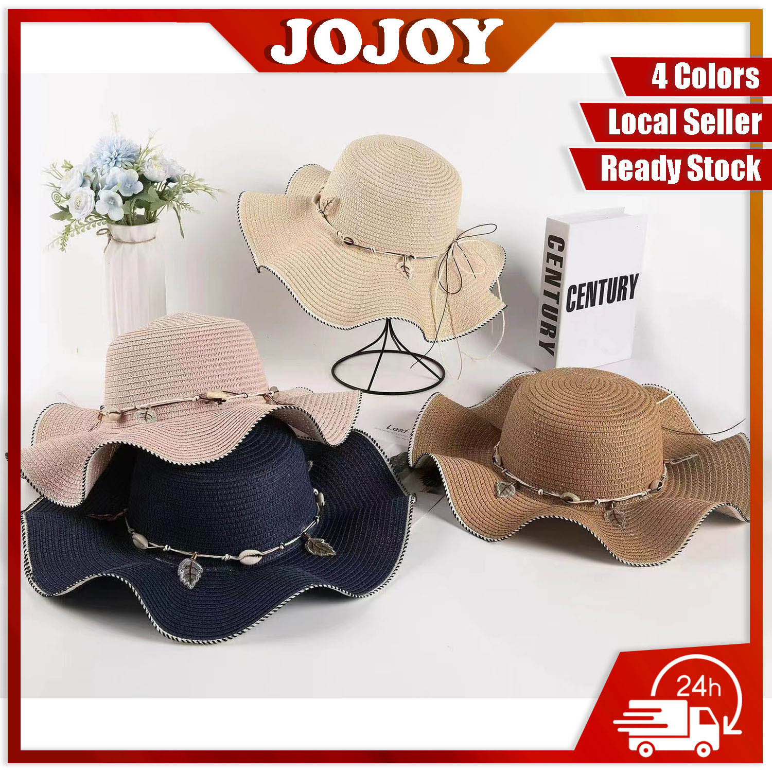 JOJOY Topi Pantai Perempuan Besar Topi Muslimah Straw Hat Korean ...