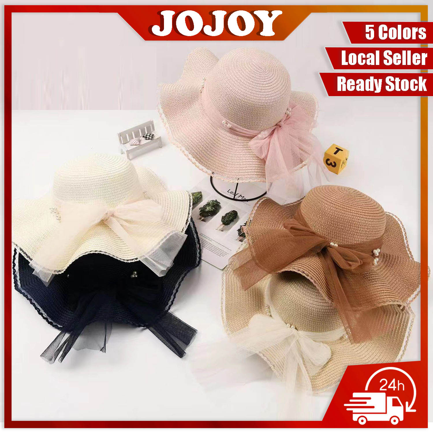 JOJOY Topi Pantai Perempuan Besar Topi Muslimah Straw Hat Korean ...