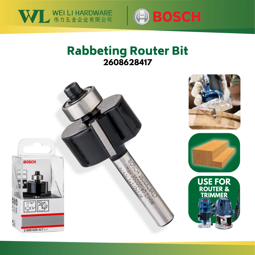 BOSCH 1/4" Router Bit Rabbeting Bit (Ball Bearing)2608628417/ router bit for wood / mata router ...