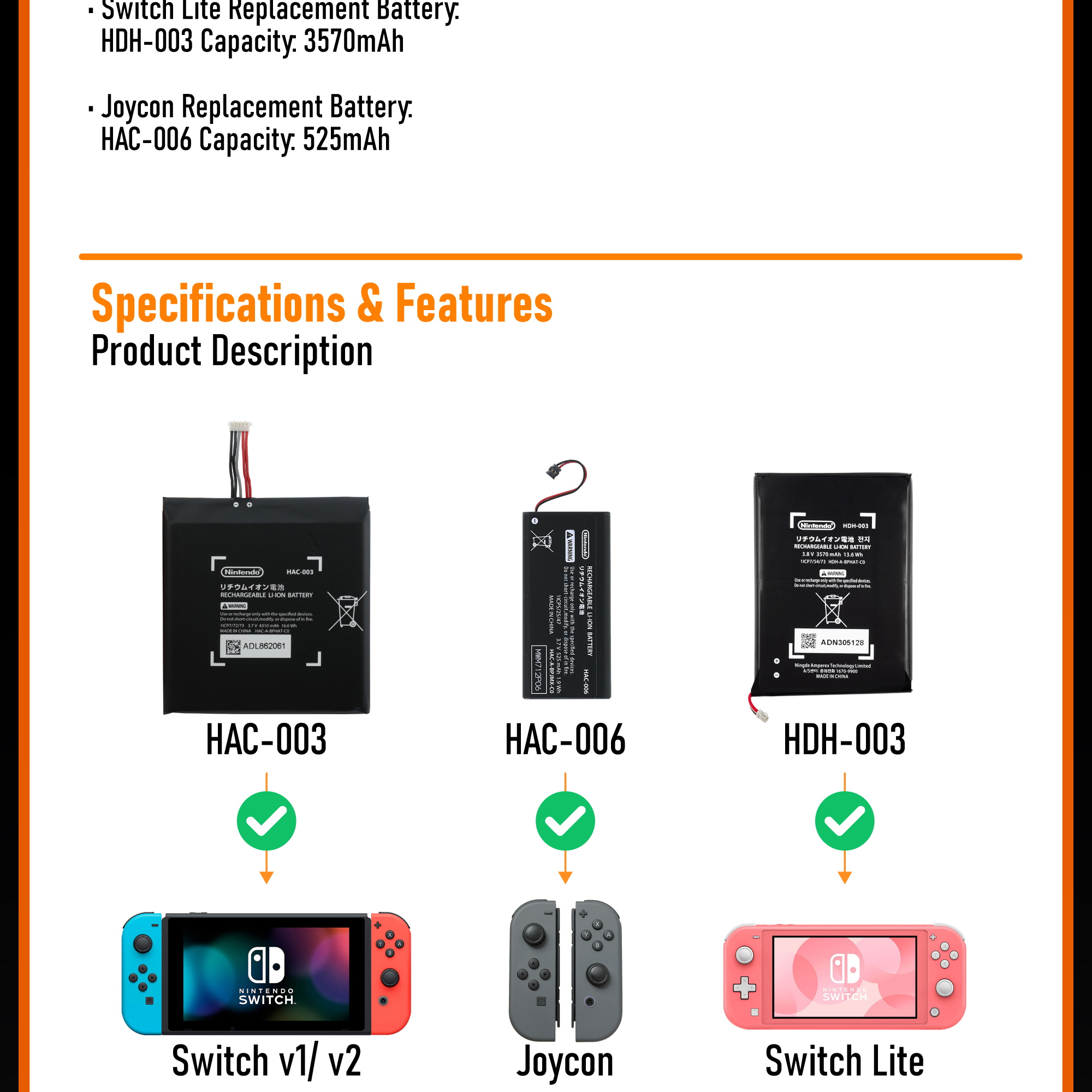Nintendo Switch V1/V2 Switch Lite Joycon Joy con Battery Replacement ...