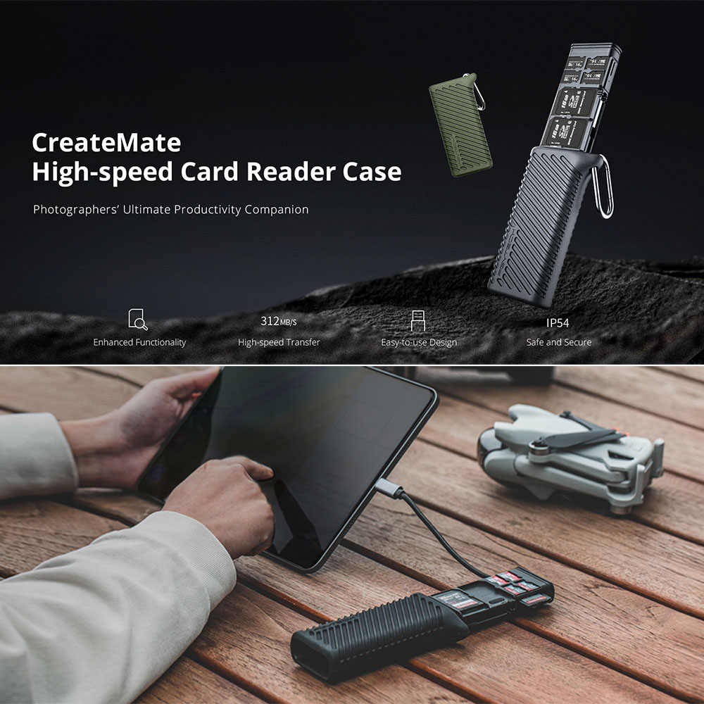 PGYTECH CreateMate High-speed Card Reader Case (Classic Black / Moss ...