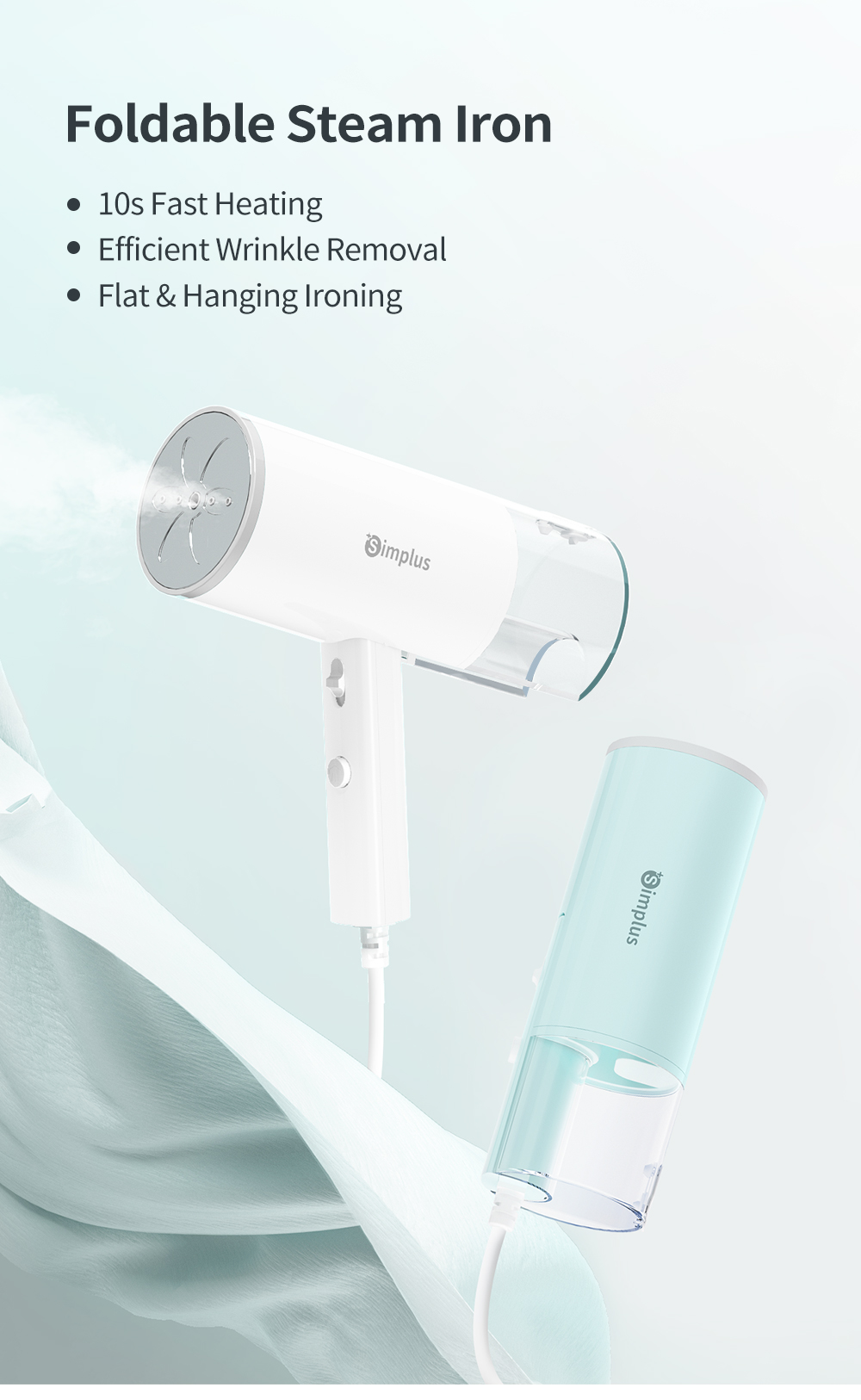 Simplus Portable Garment Steamer Iron 800W Steam Iron Foldable Steam ...