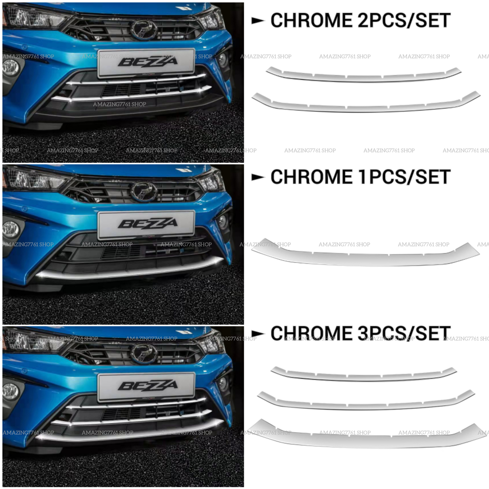 AMAZING PERODUA BEZZA 2019-2024 CHROME FRONT BUMPER GRILLE GARNISH ...