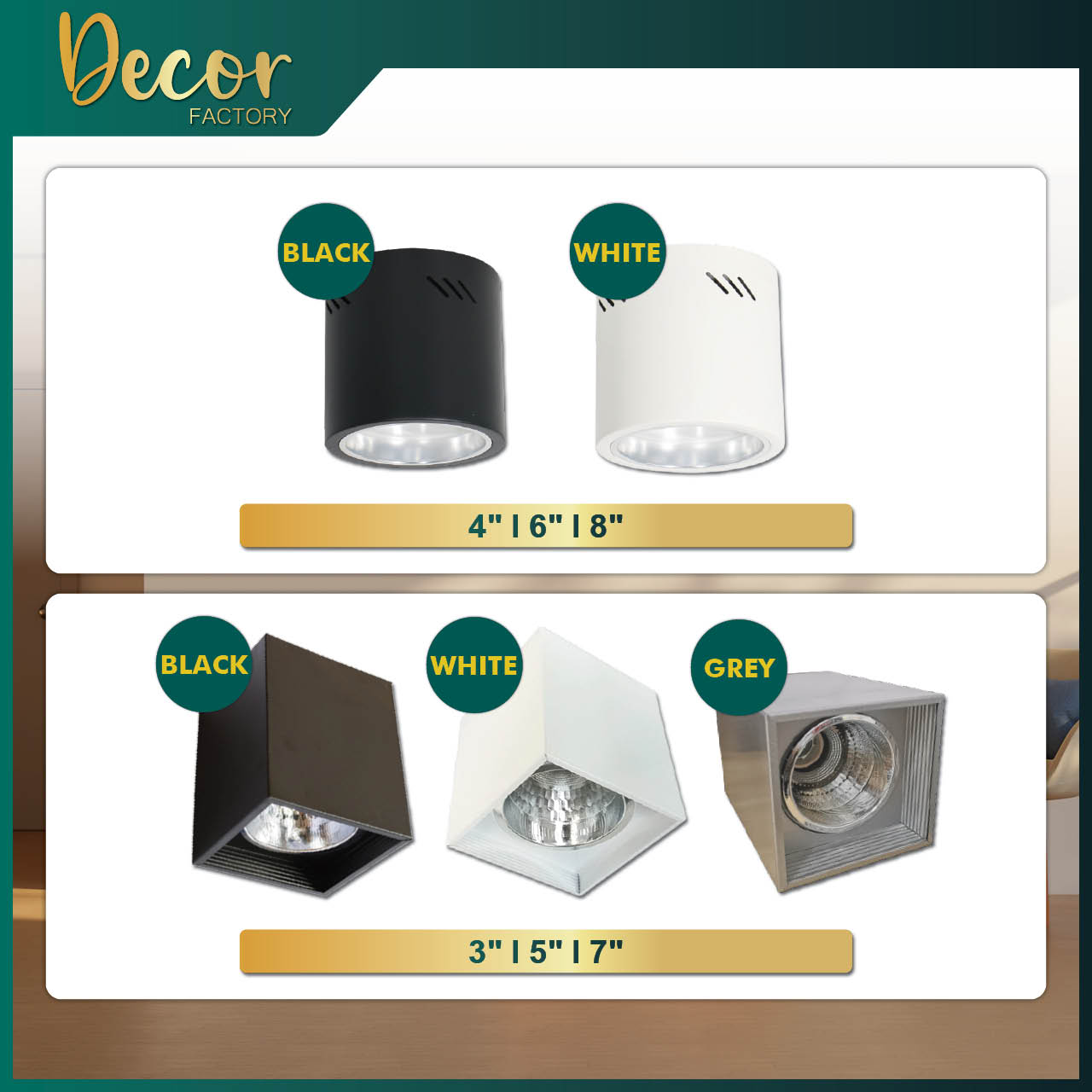 E27 Flush Surface Mounted Downlight Round 4'' 6'' 8'' Square 3" 5" 7" E27 Holder Ceiling ...