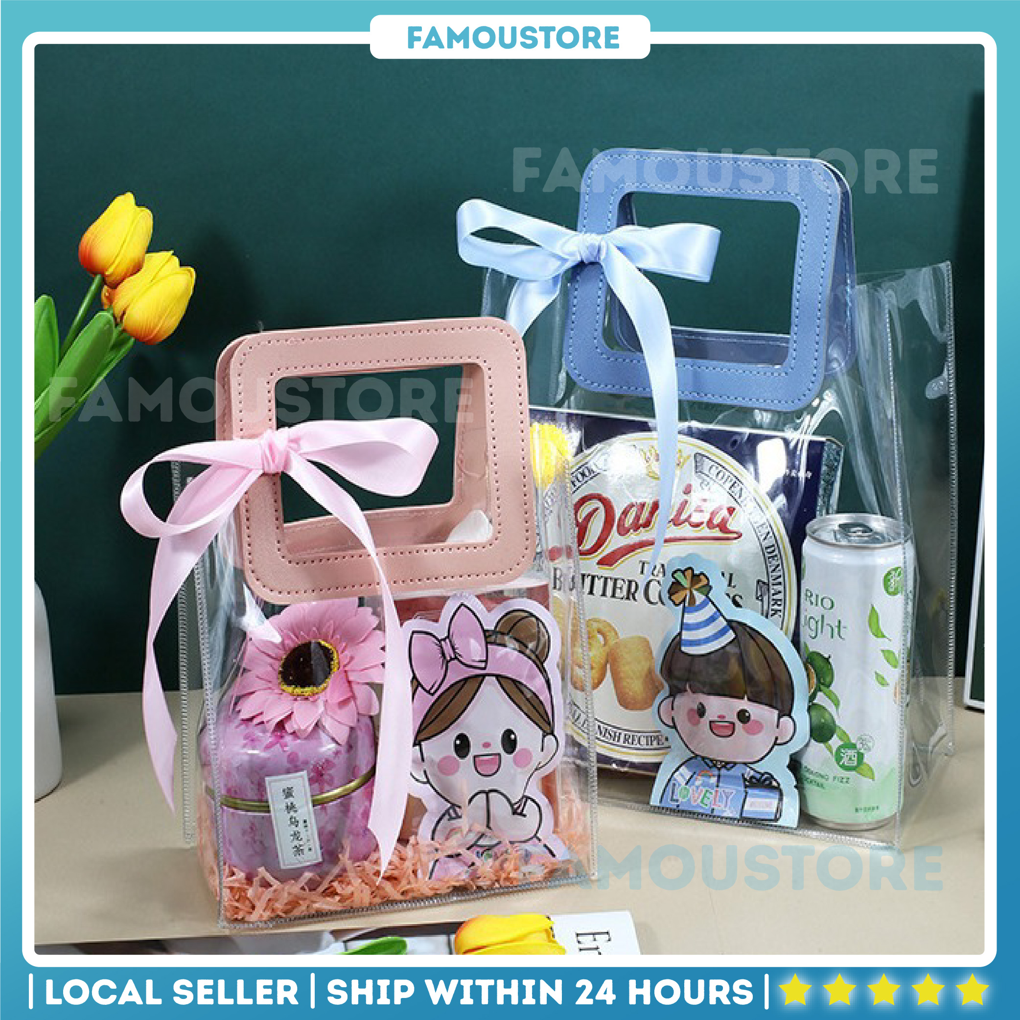 1PC Beg Tote PVC Lutsinar PVC Handle Tote Bag Double Layer Transparent ...