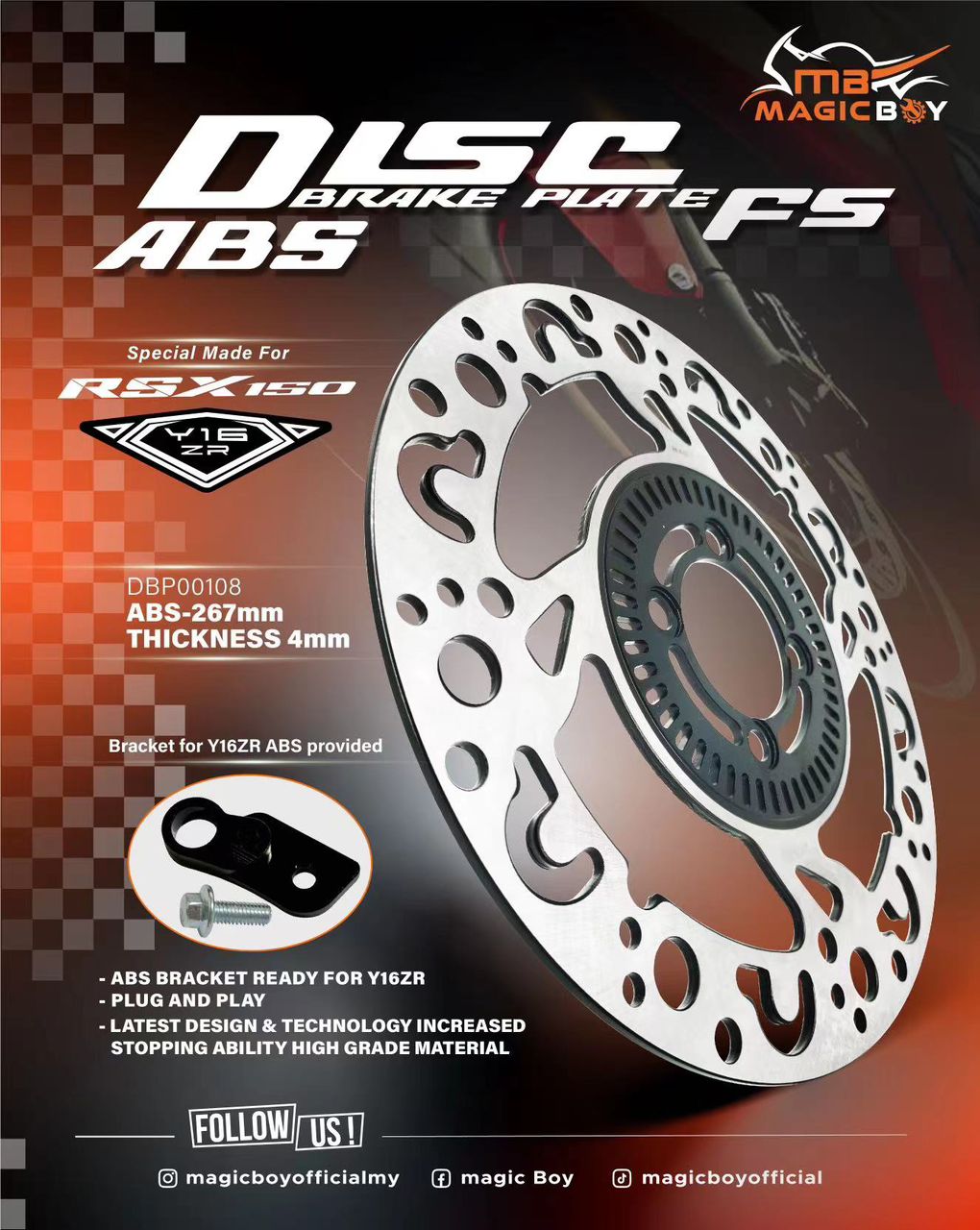 MAGICBOY DISC BRAKE PLATE WITH BRACKET (F5) ABS-267MM MAGIC BOY Y16ZR ...