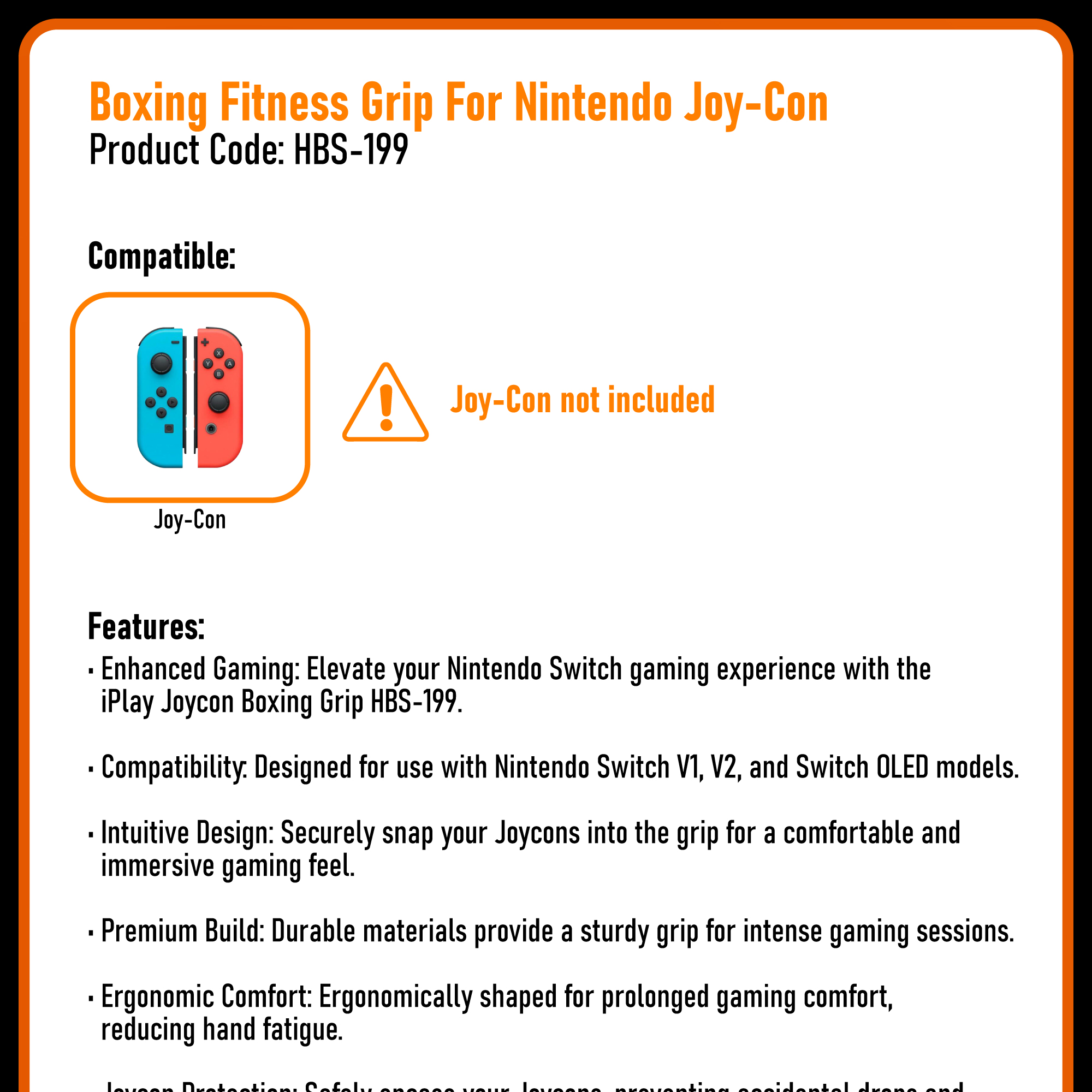 iPlay Nintendo Switch OLED V1/V2 Joycon Controller Boxing Grip Strap ...