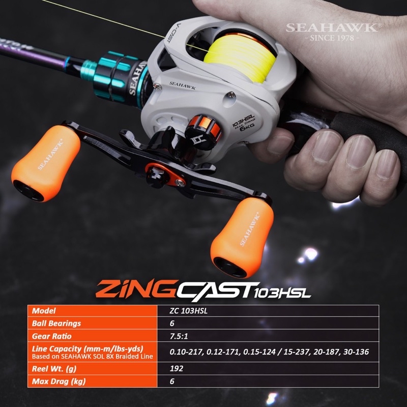 SEAHAWK ZING CAST 103HSL ZC602MB Baitcast Reel & Rod Mesin Joran ...