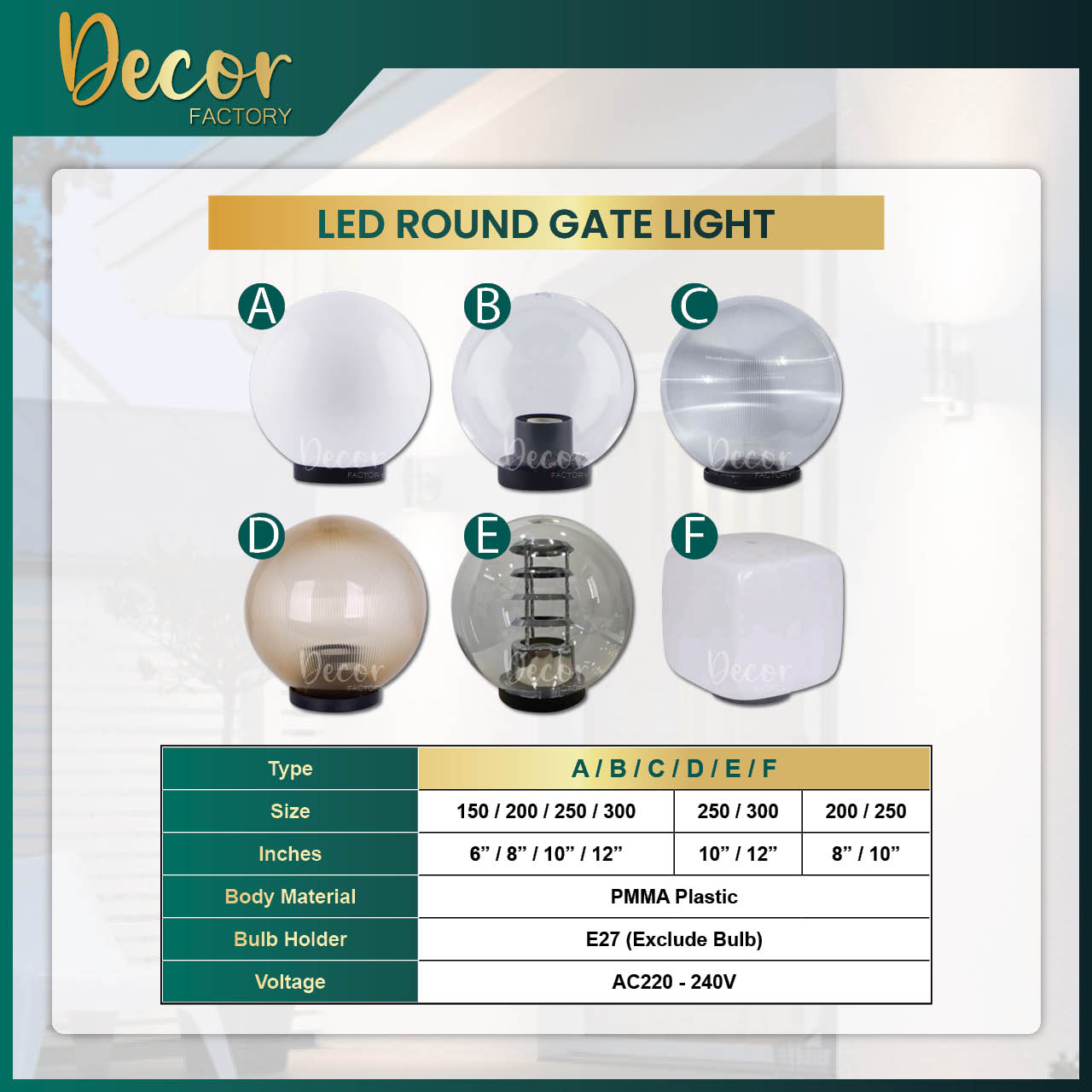 Outdoor Gate Light Globe Light OPAL Weather Proof E27 Holder Outdoor ...