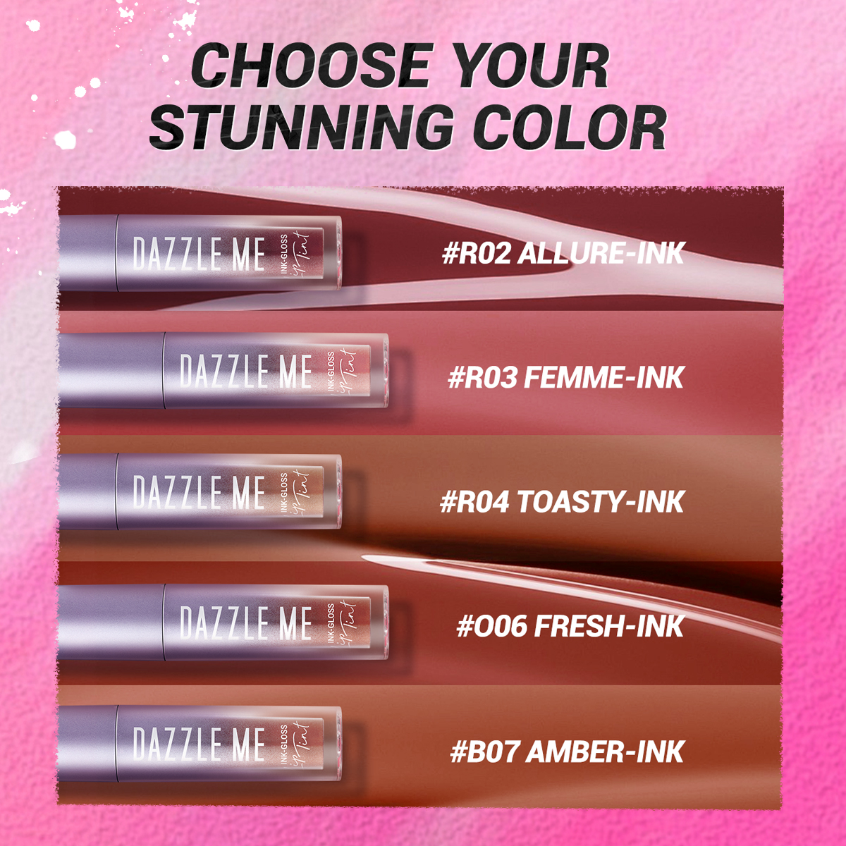 [NEW!!] DAZZLE ME Ink-Gloss Lip Tint 12H Smudge-proof Water-Ink Formula Glass-like Lip Finish ...