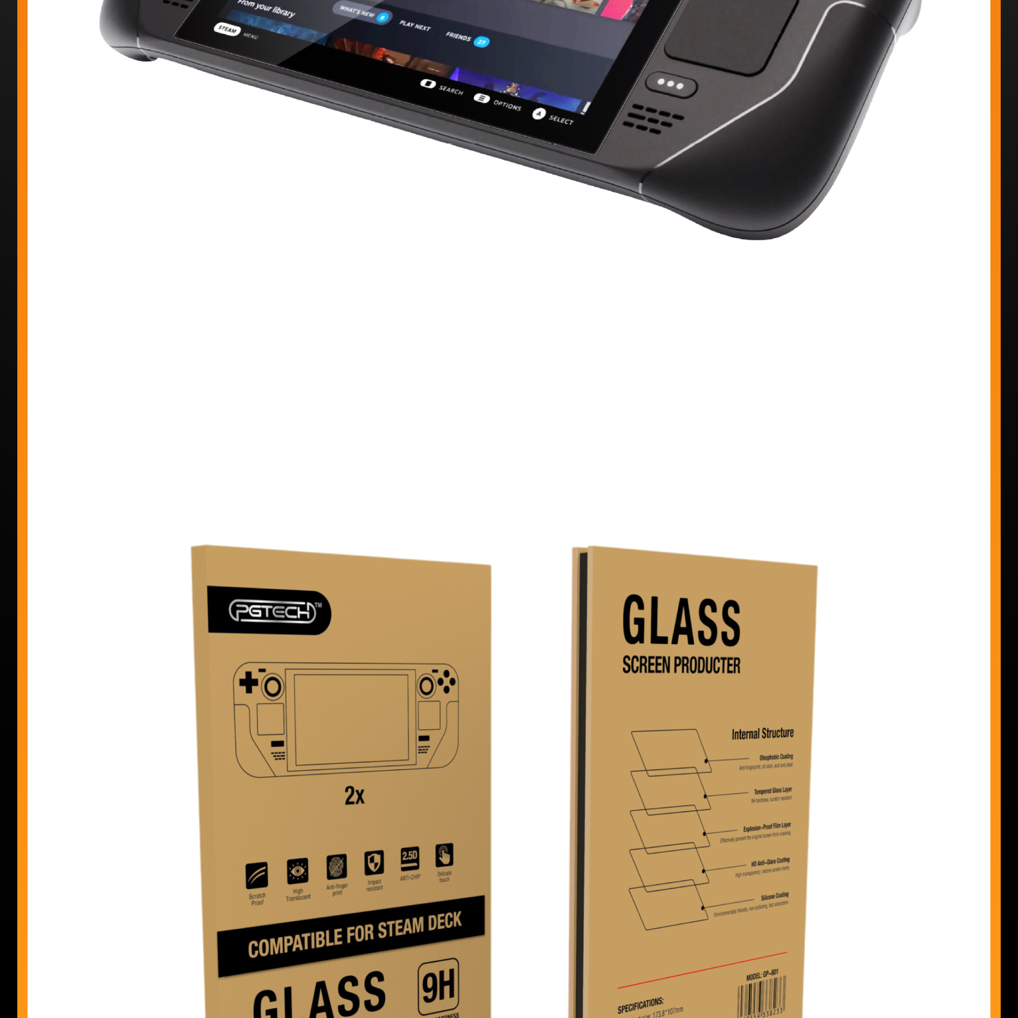 PGTECH Steam Deck OLED Tempered Glass Protective Film Transparent HD Clear Screen Protector GP ...