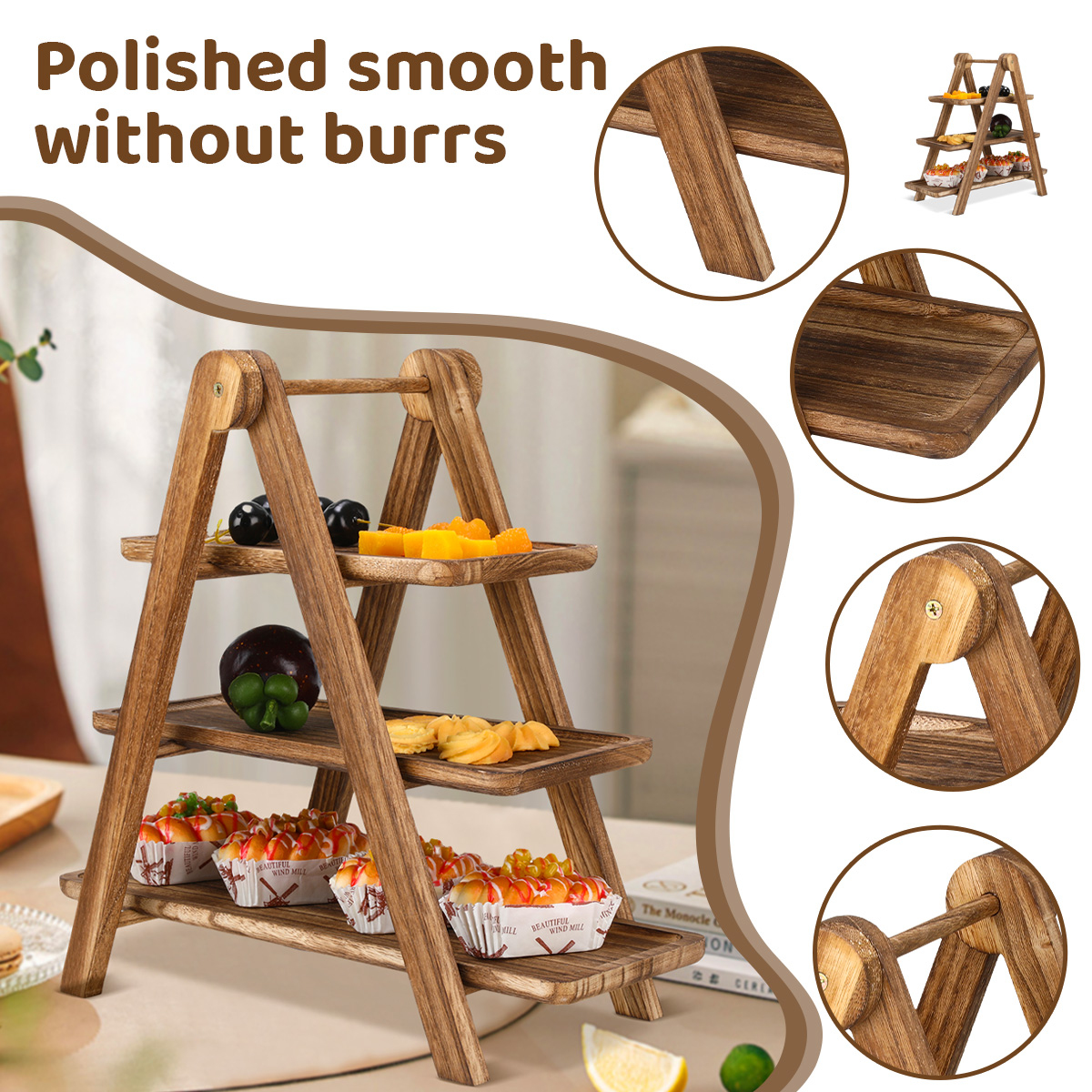 3LAYERS Tray Decor Cake Dessert Wooden Pallet Storage Rack Farmhouse ...