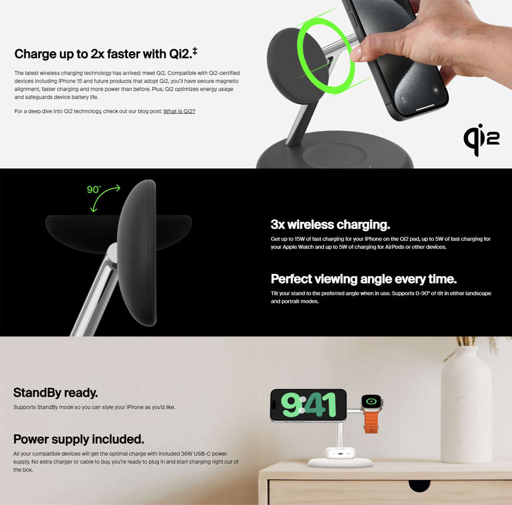 Belkin WIZ023my Ql2 15W BoostCharge Pro 3-IN-1 Magnetic Wireless ...