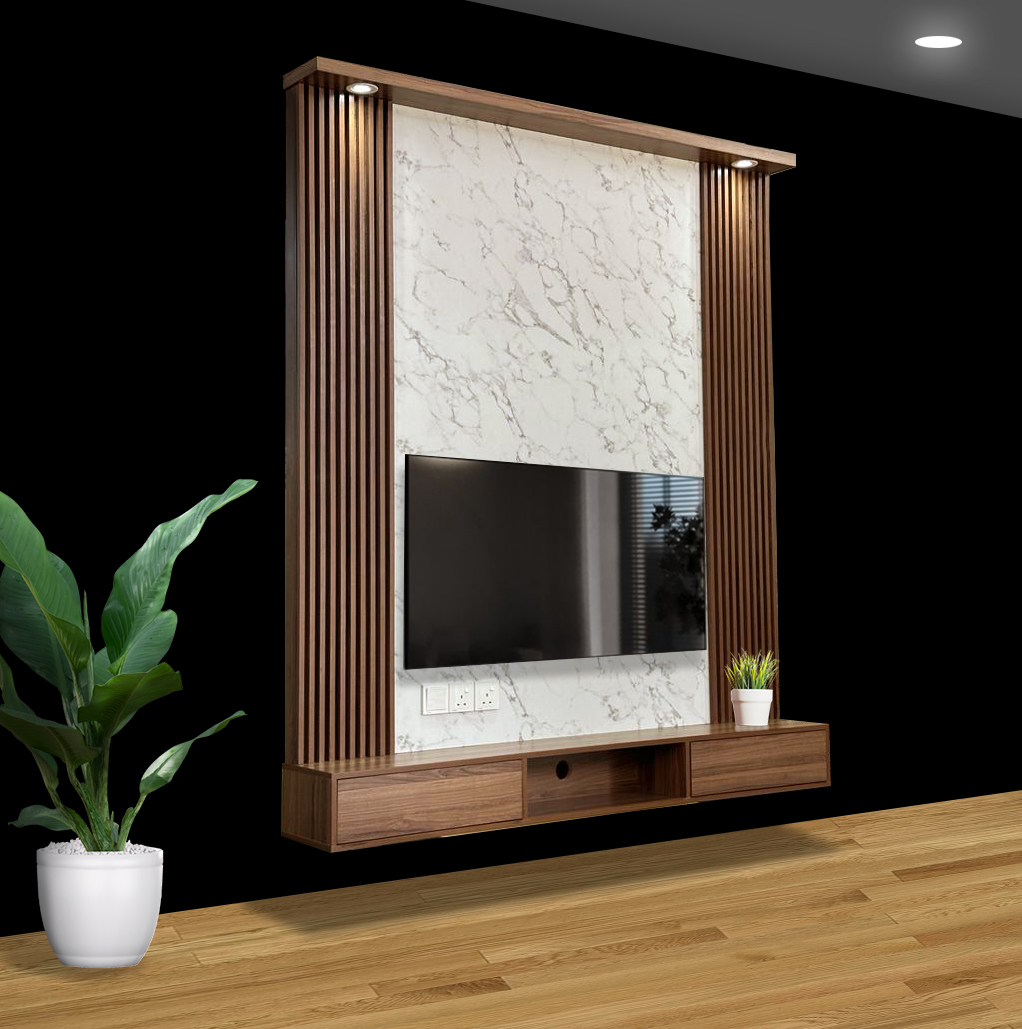 6FT TV Cabinet Marble Design with LED, Drawers & FREE Built-in Soket ...