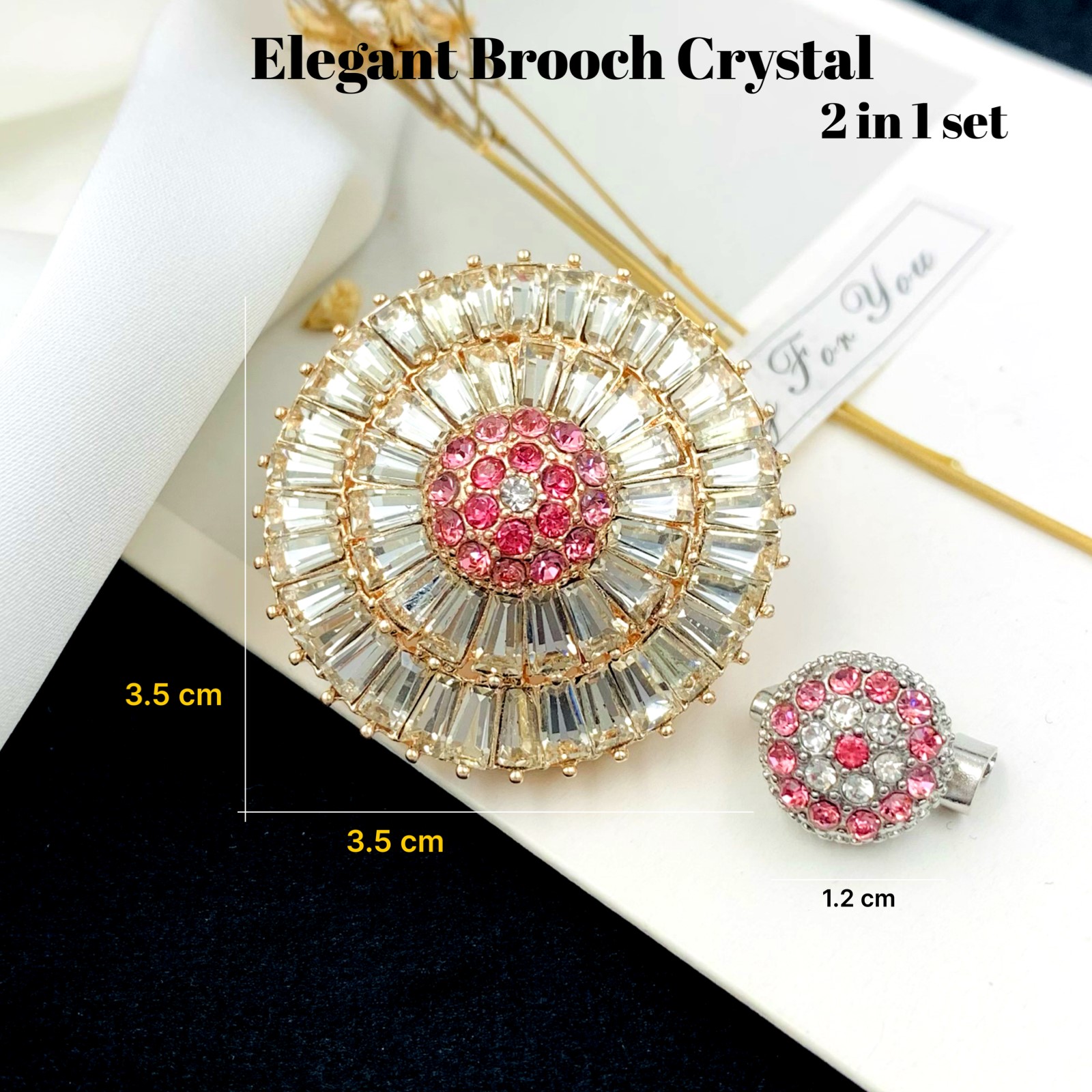 Elegant Brooch 2 in 1 Set [FREE BOX] European Crystal Kerongsang ...