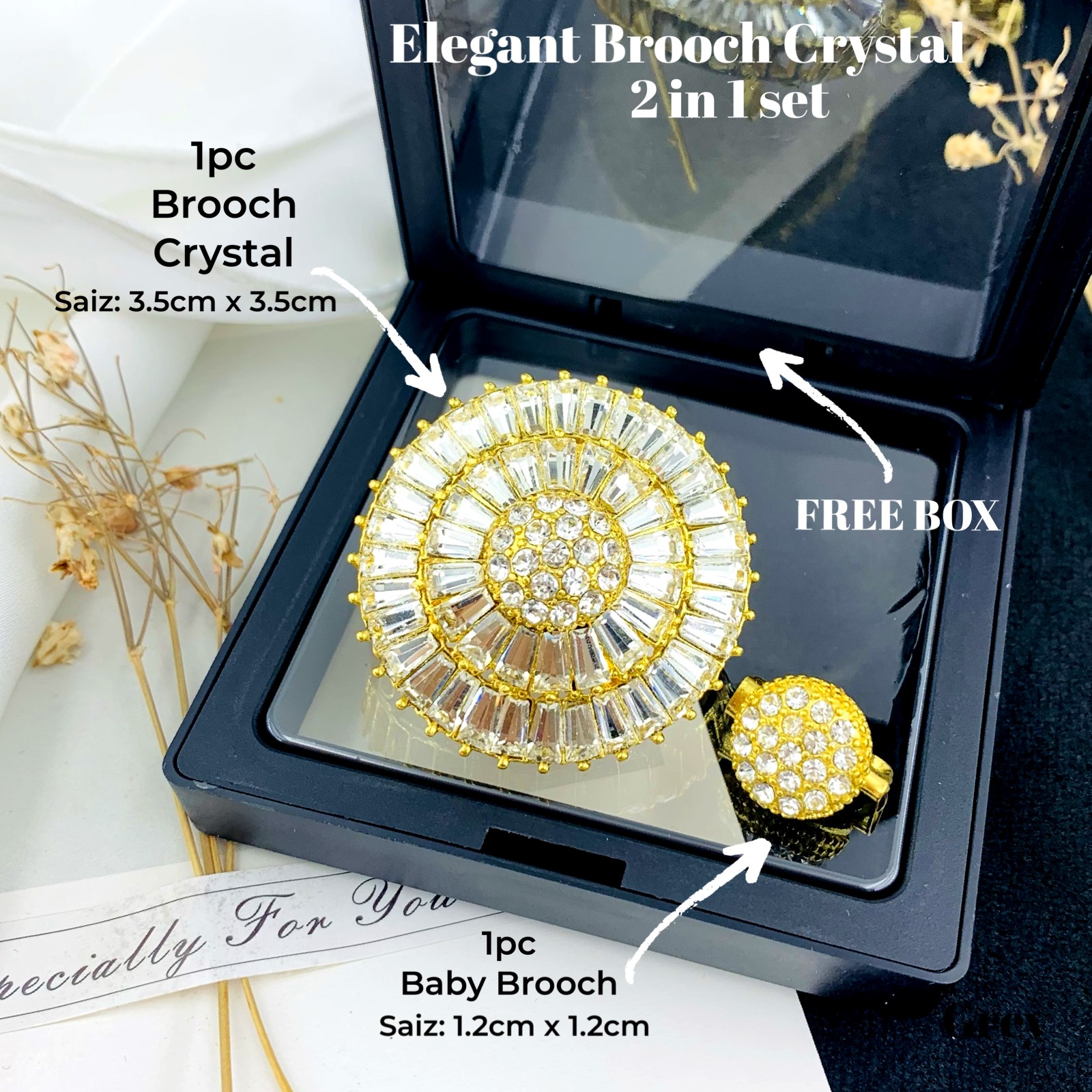 Elegant Brooch 2 in 1 Set [FREE BOX] European Crystal Kerongsang ...