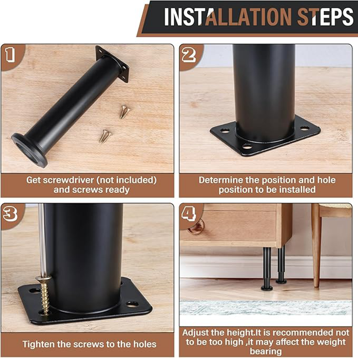 Adjustable Metal Table Leg kaki meja Bed Leg Support kaki sofa Cabinet ...