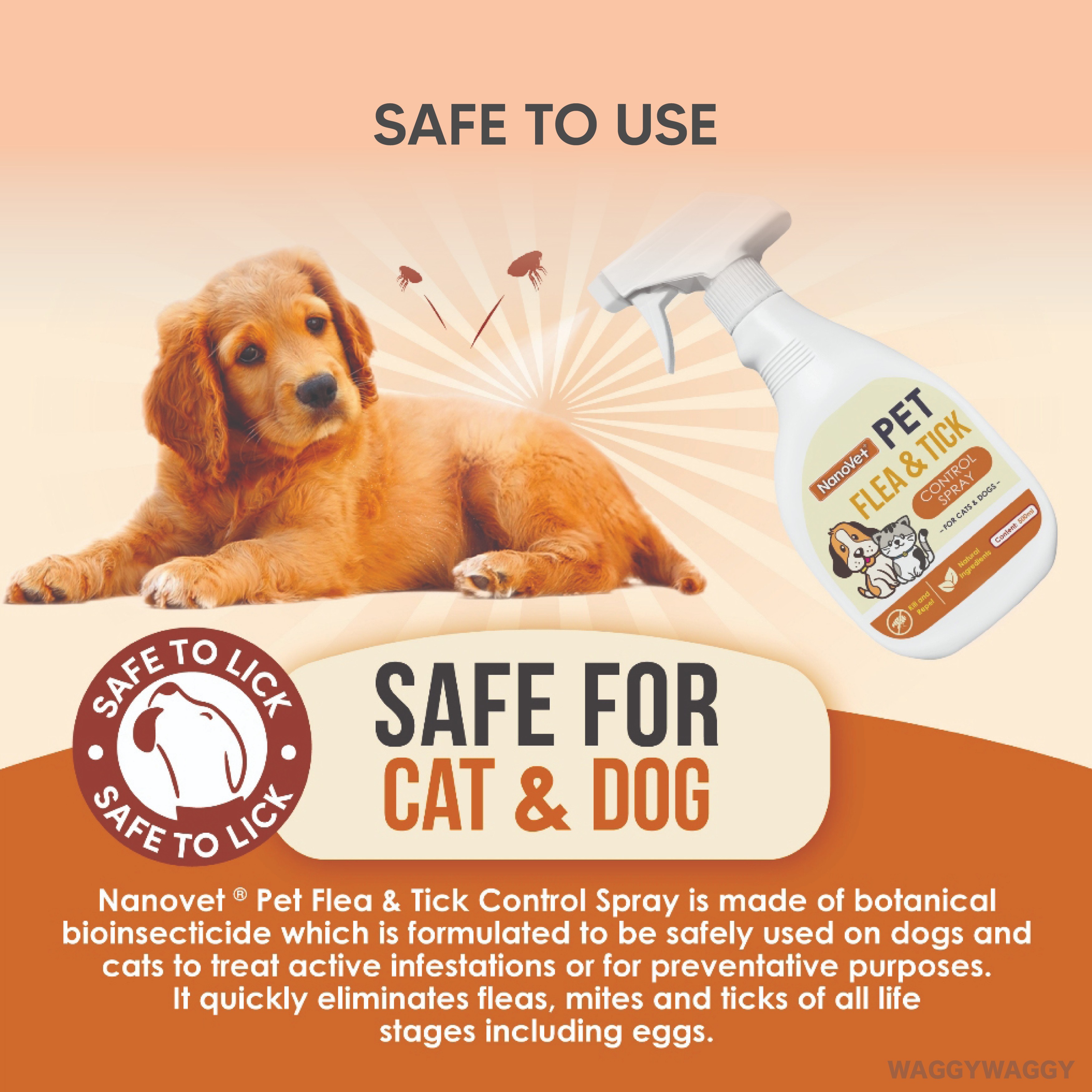 WaggyWaggy Nanovet Pet Flea and Tick Control Spray 500ML Cat Dog ...