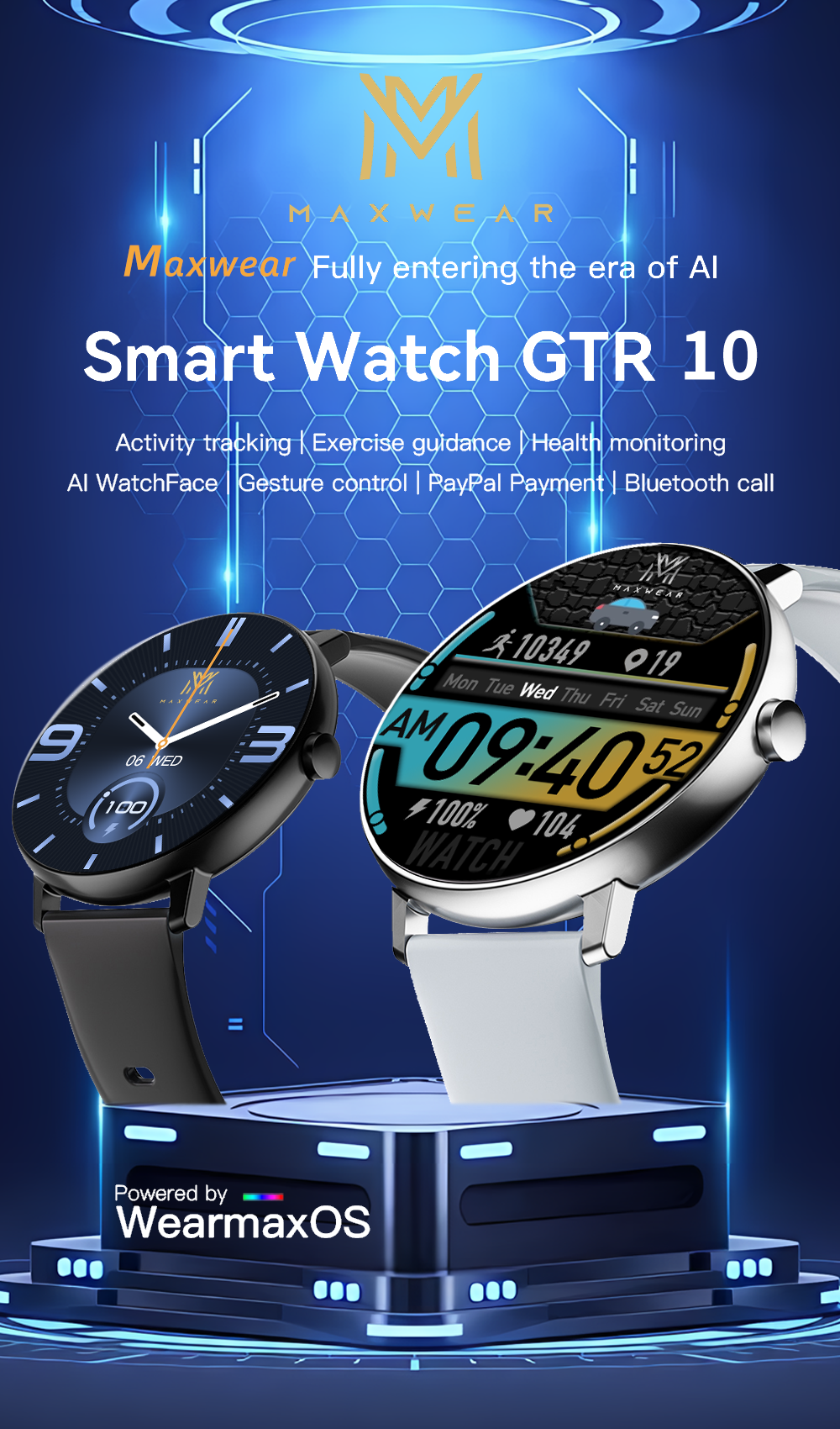 Maxwear GTR10 Smartwatch Bluetooth Call lP67 Waterproof VoiceAssistant ...