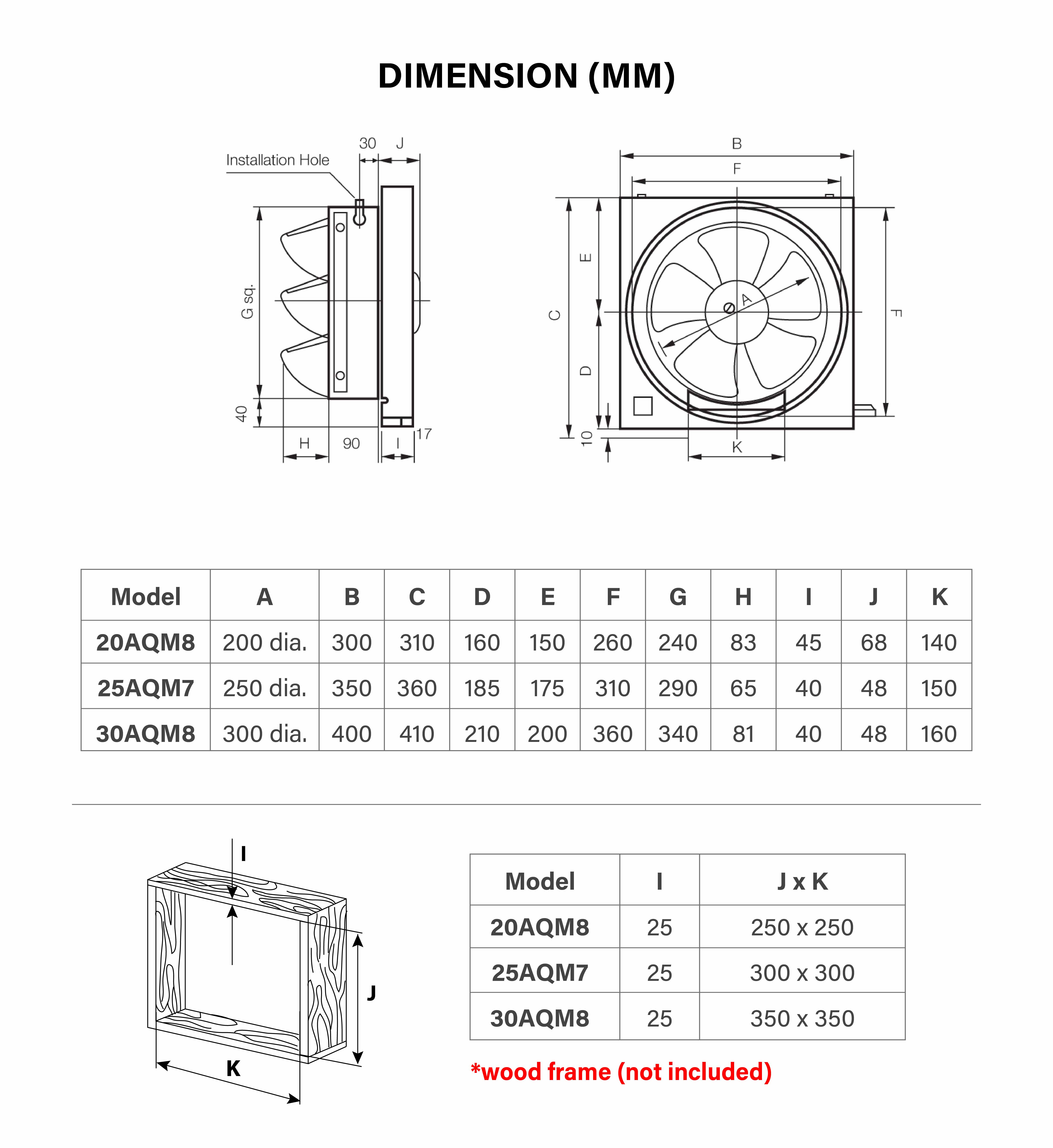 KDK 30aqm8 Exhaust Fan – 12 Inch Fan Blade, Wall Mounted Ventilation ...