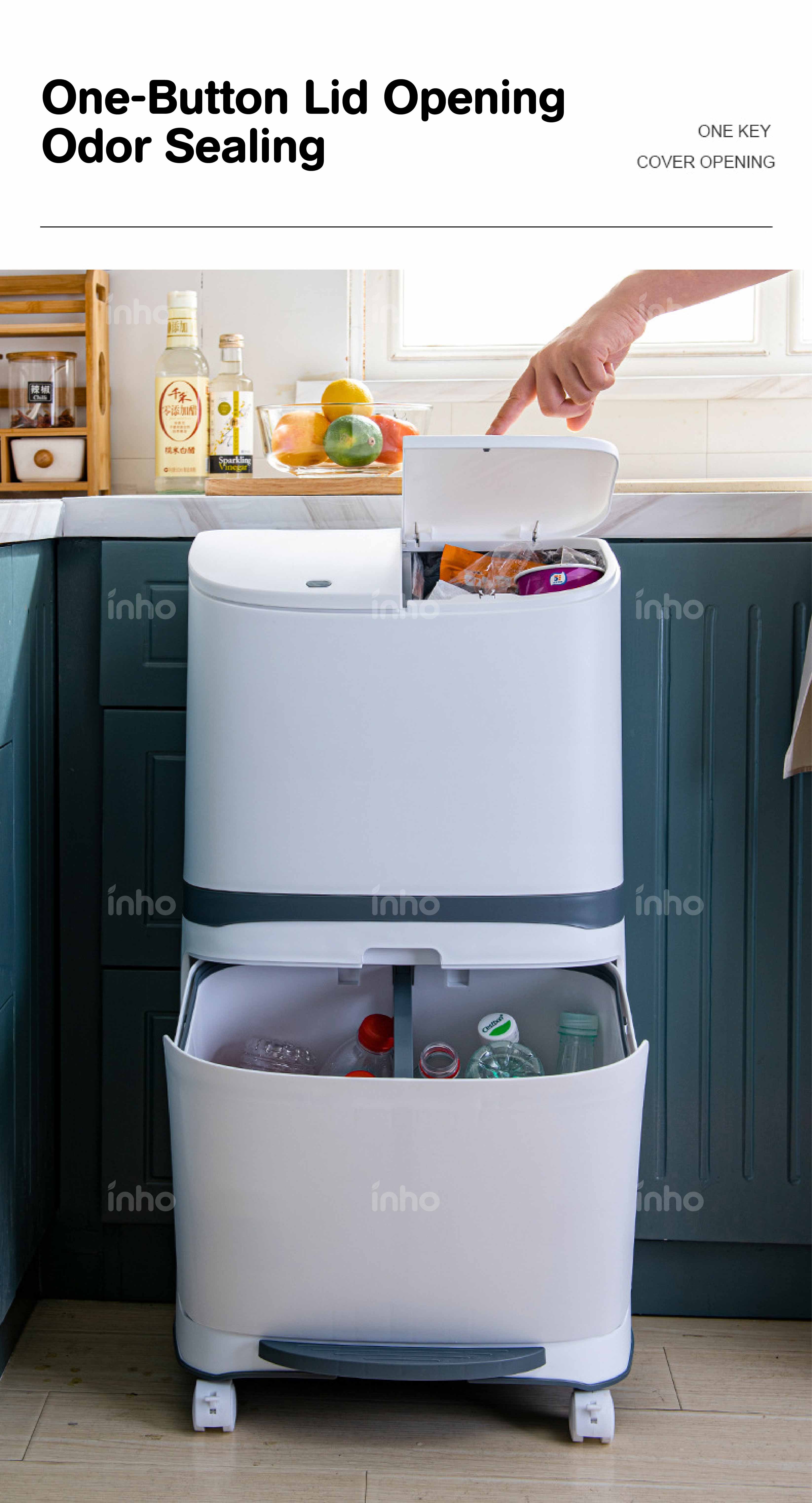 INHO 2 Tiers Movable Household Sorting Trash Can Large Garbage Storage ...