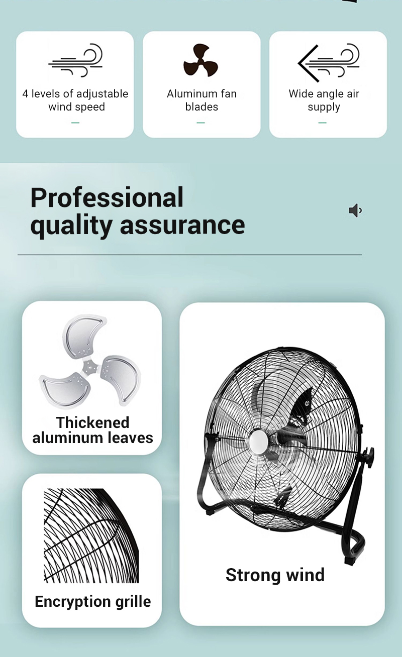 Industrial Ground Fan Electric Floor Fan Aluminum Blades Strong Wind ...