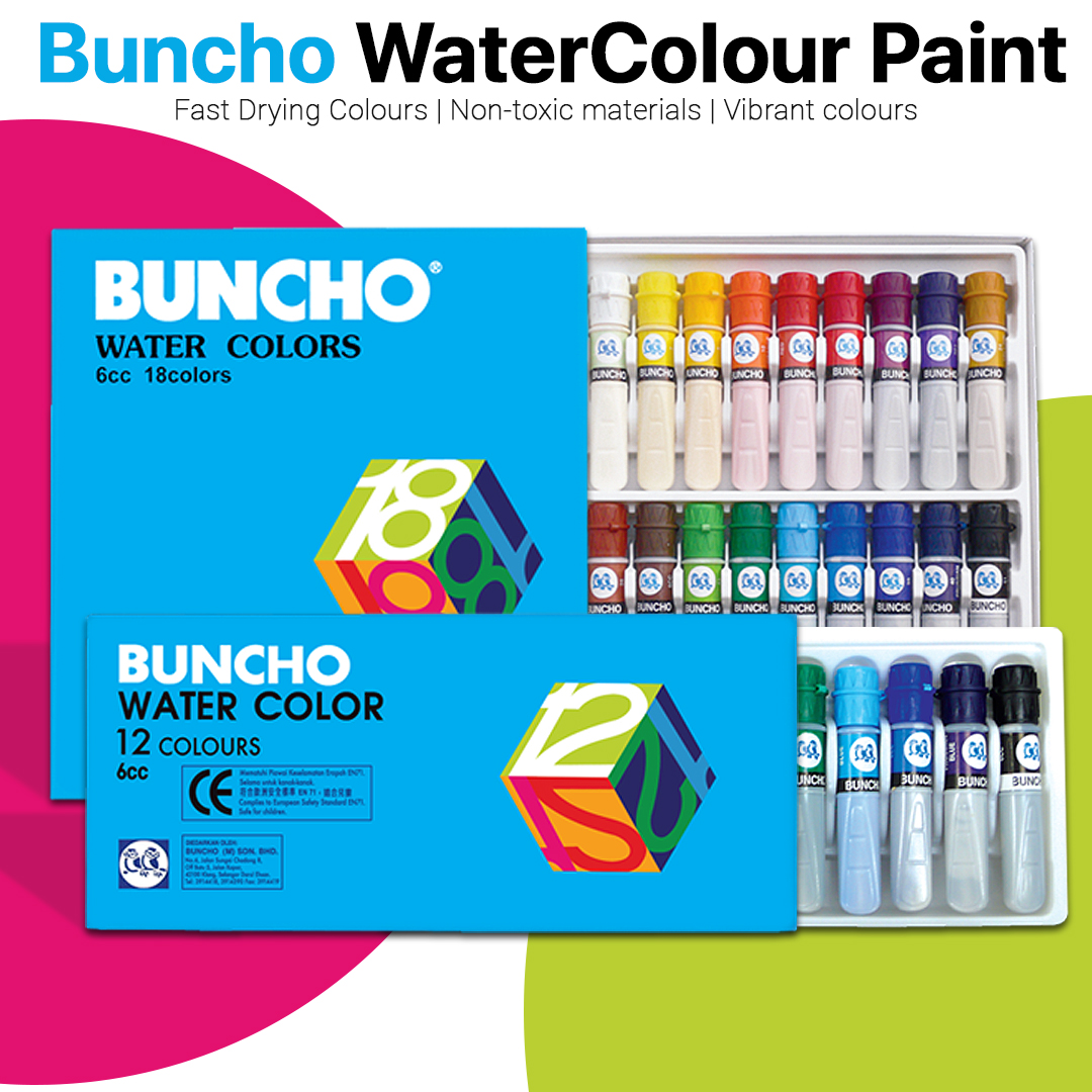 Buncho Water Colour Set Art Paint 12 / 18 Colour -(BOX) Watercolor ...