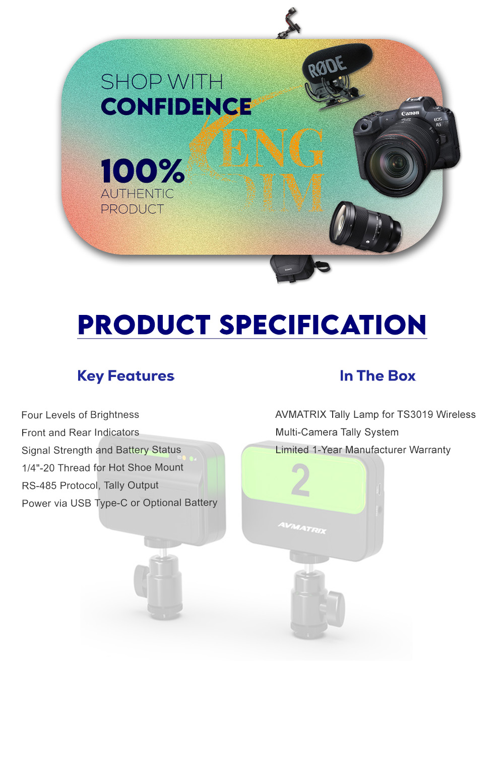 AVMATRIX TS3019-RX Tally Lamp for TS3019 Wireless Multi-Camera Tally ...