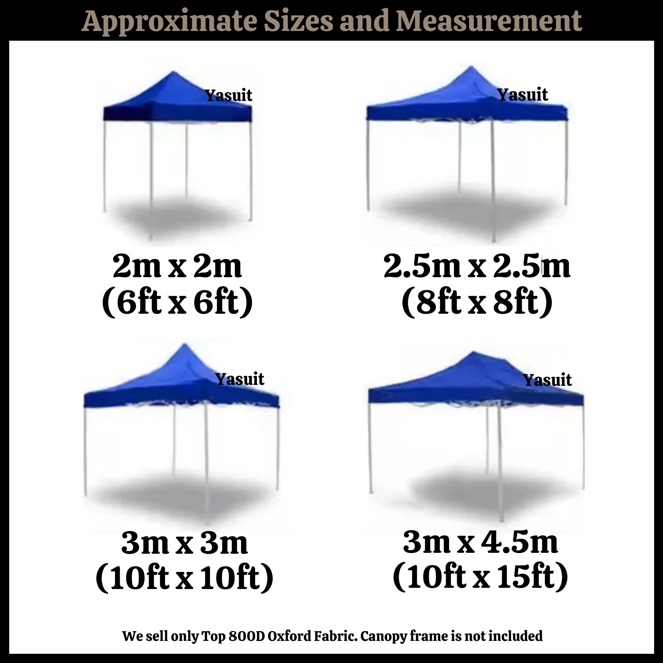 Canopy Top Canvas 800D Oxford Fabric Kain Sahaja Good Quality 6x6 / 8x8 ...