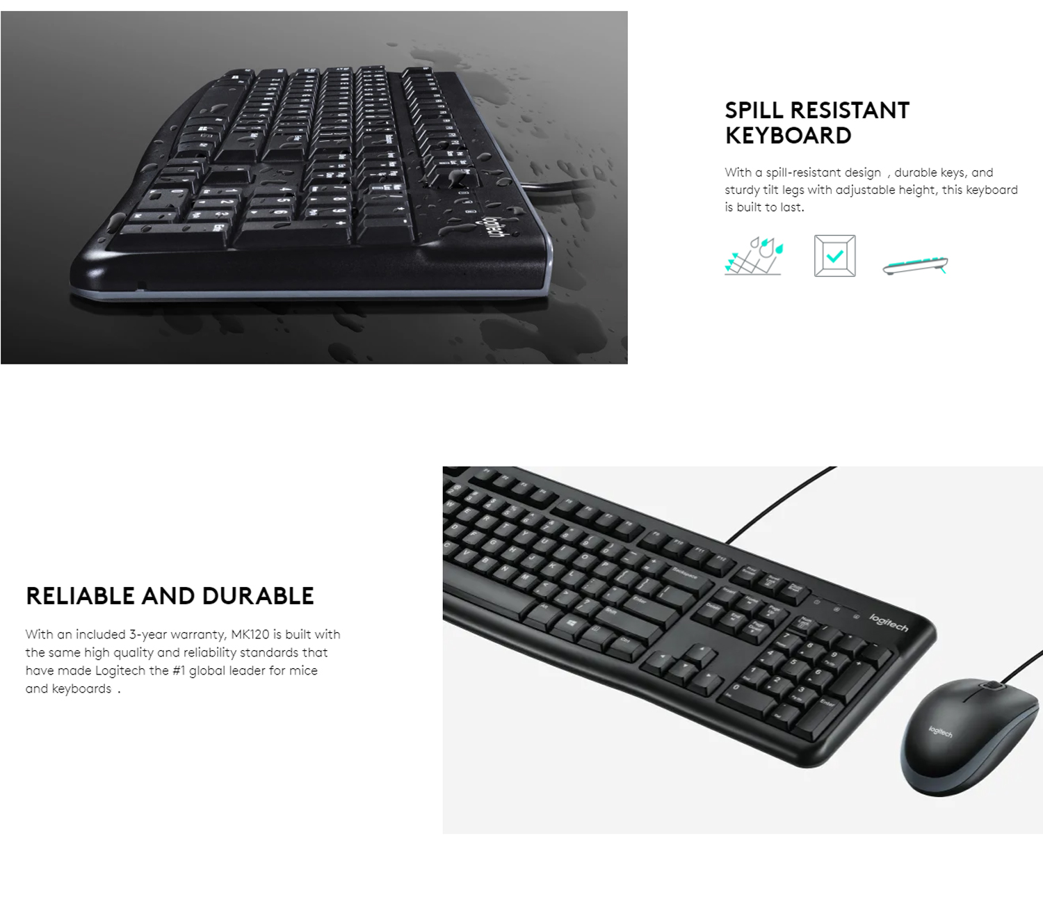 Logitech Mk120 Corded Keyboard And Mouse Combo Plug And Play Spill Resistant Design