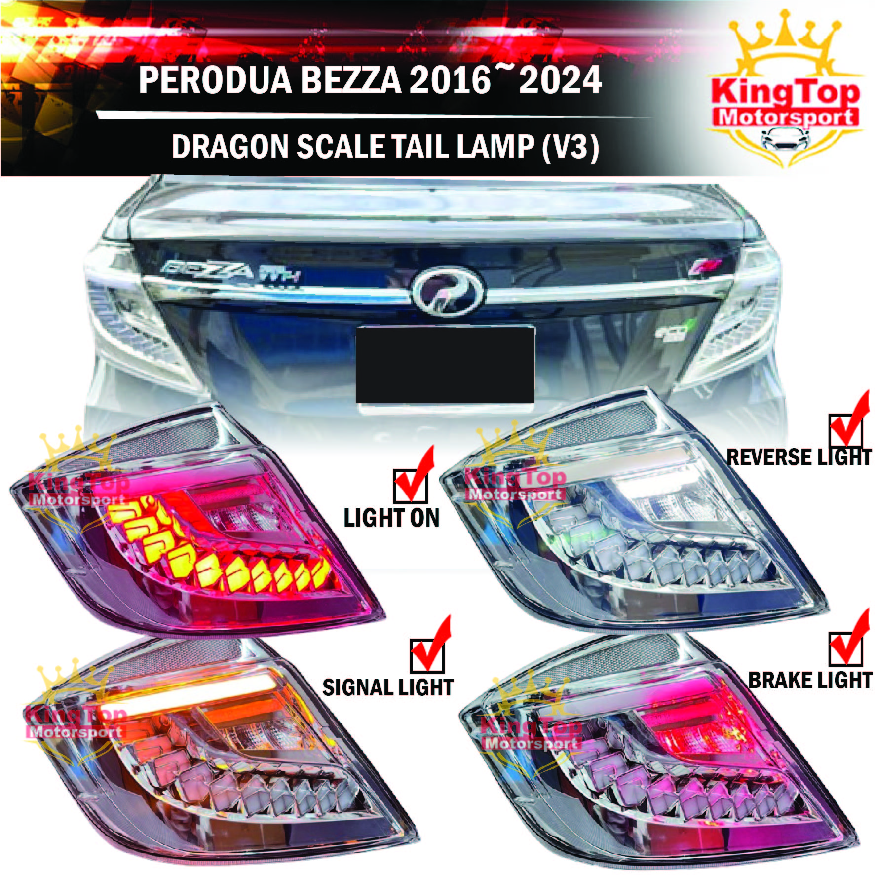 Perodua Bezza 2016 -2024 Dragon Scale Dynamic Tail Lamp With Signal ...