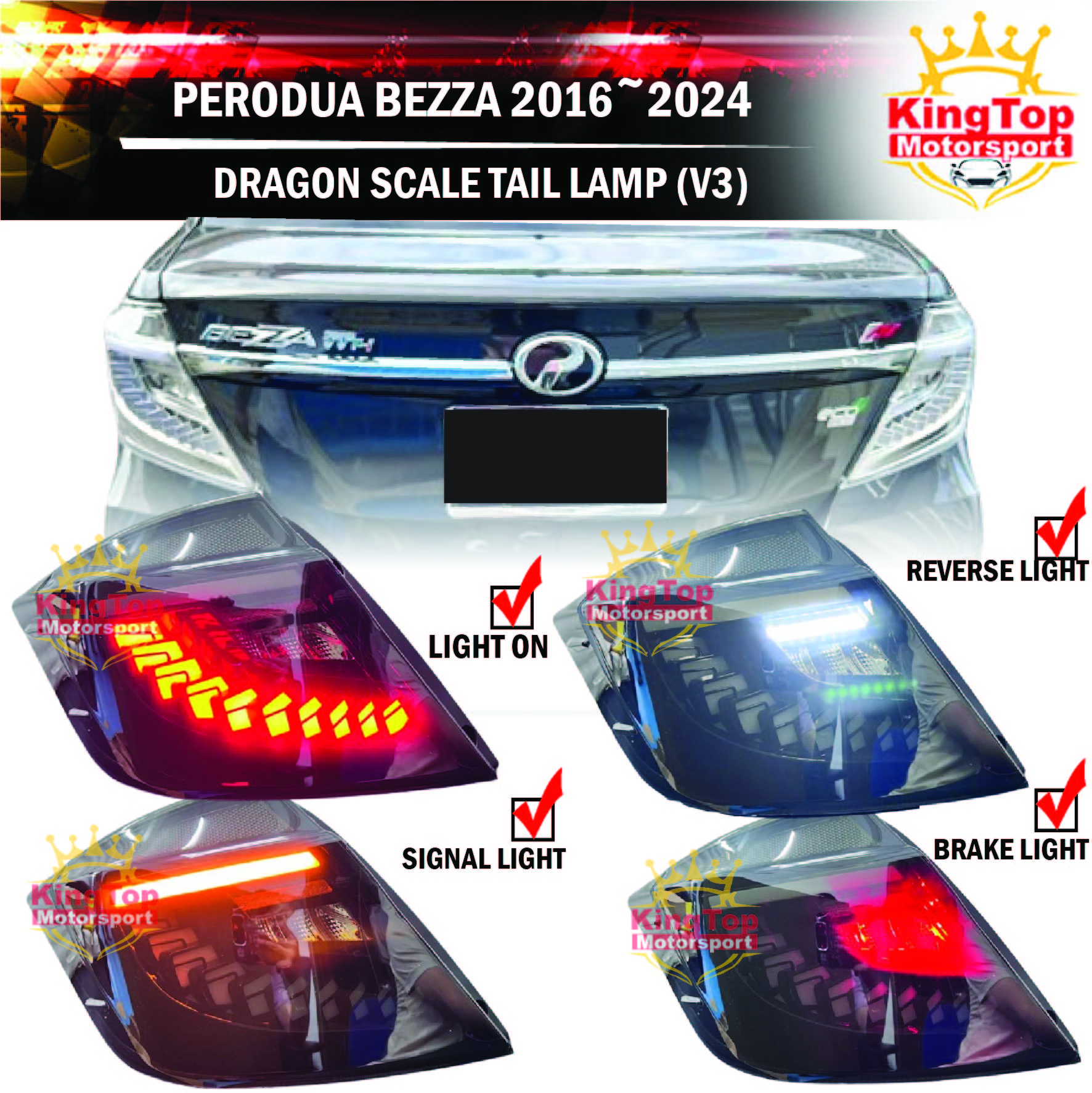 Perodua Bezza 2016 -2024 Dragon Scale Dynamic Tail Lamp With Signal ...